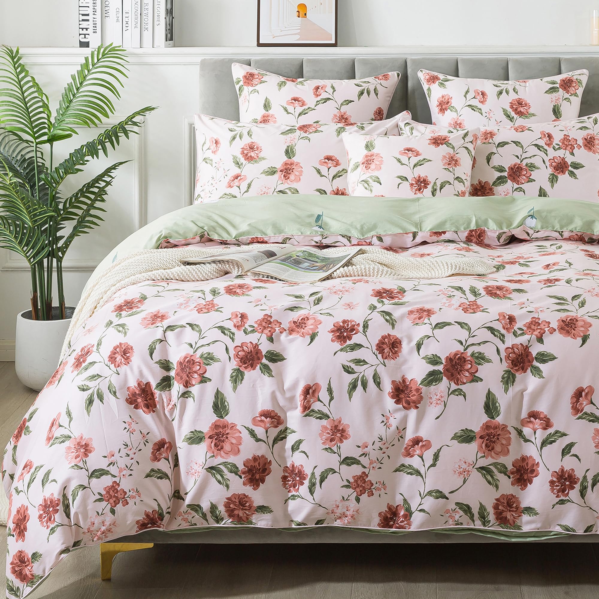 Amazon.com: FADFAY Duvet Cover Set Queen Rose Floral Bedding Shabby ...