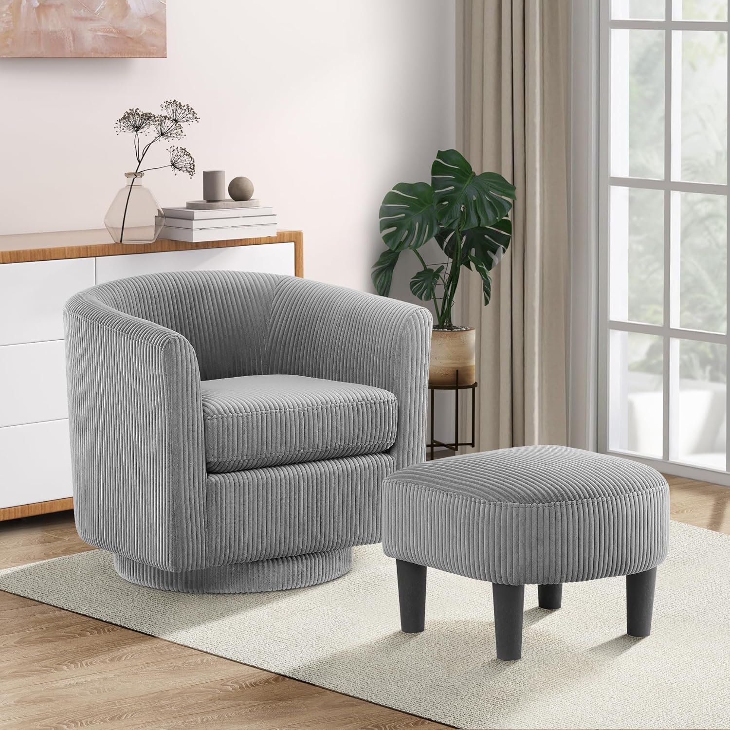 Amazon.com: HUMEHA Swivel Barrel Chair, Corduroy Upholstered Round ...