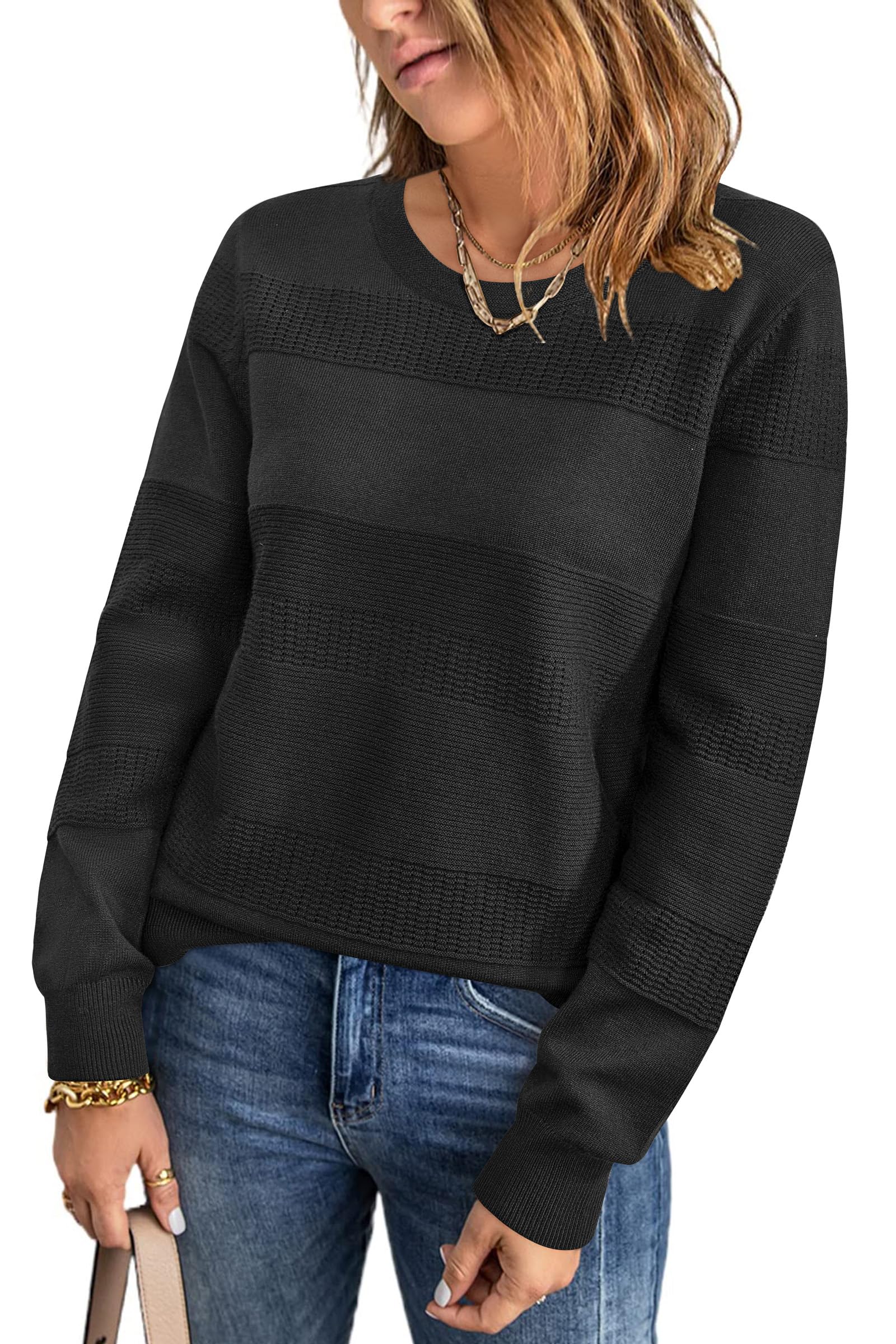 Arach&Cloz Womens Fall Winter Sweaters 2024 Trendy Crochet Crew Neck ...