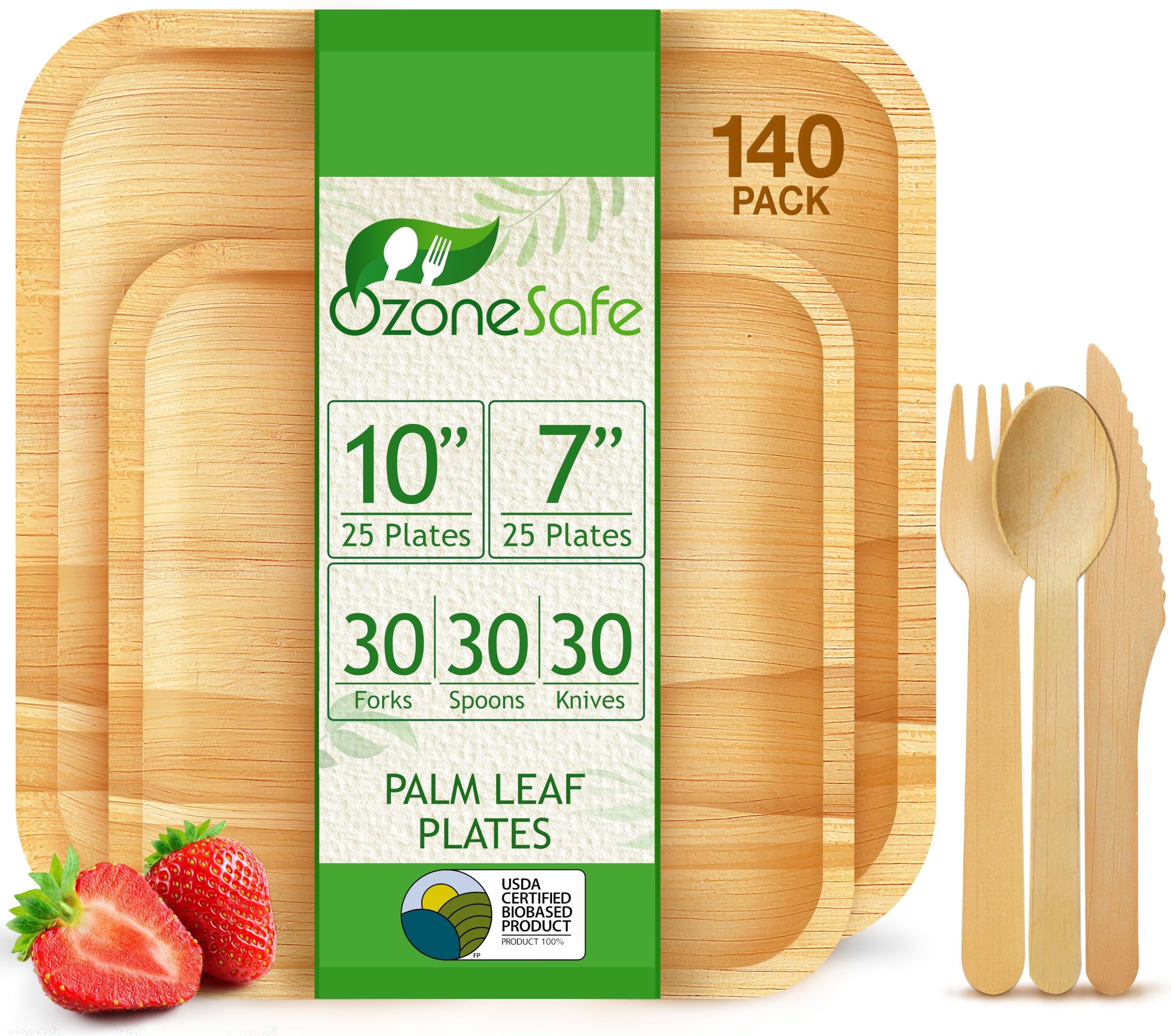 Amazon.com: EVERMADEGREEN Disposable Bamboo Plates with Cutlery – 150pc ...