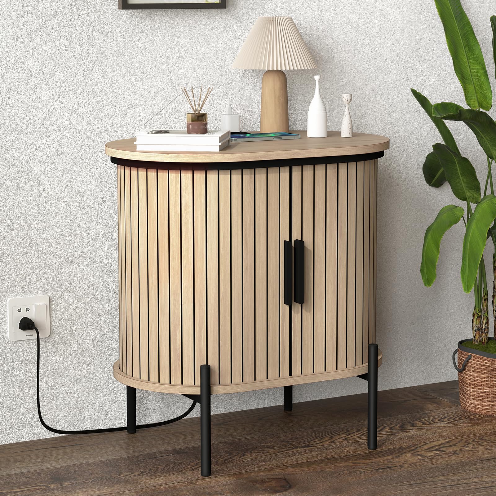 Amazon.com: Simore Wood Nightstand with Charging Station, Bed Side ...