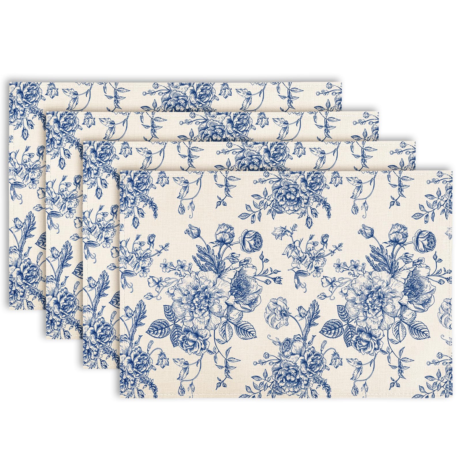 Amazon.com: Generic AnyDesign Vintage Floral Placemats Blue Flower ...