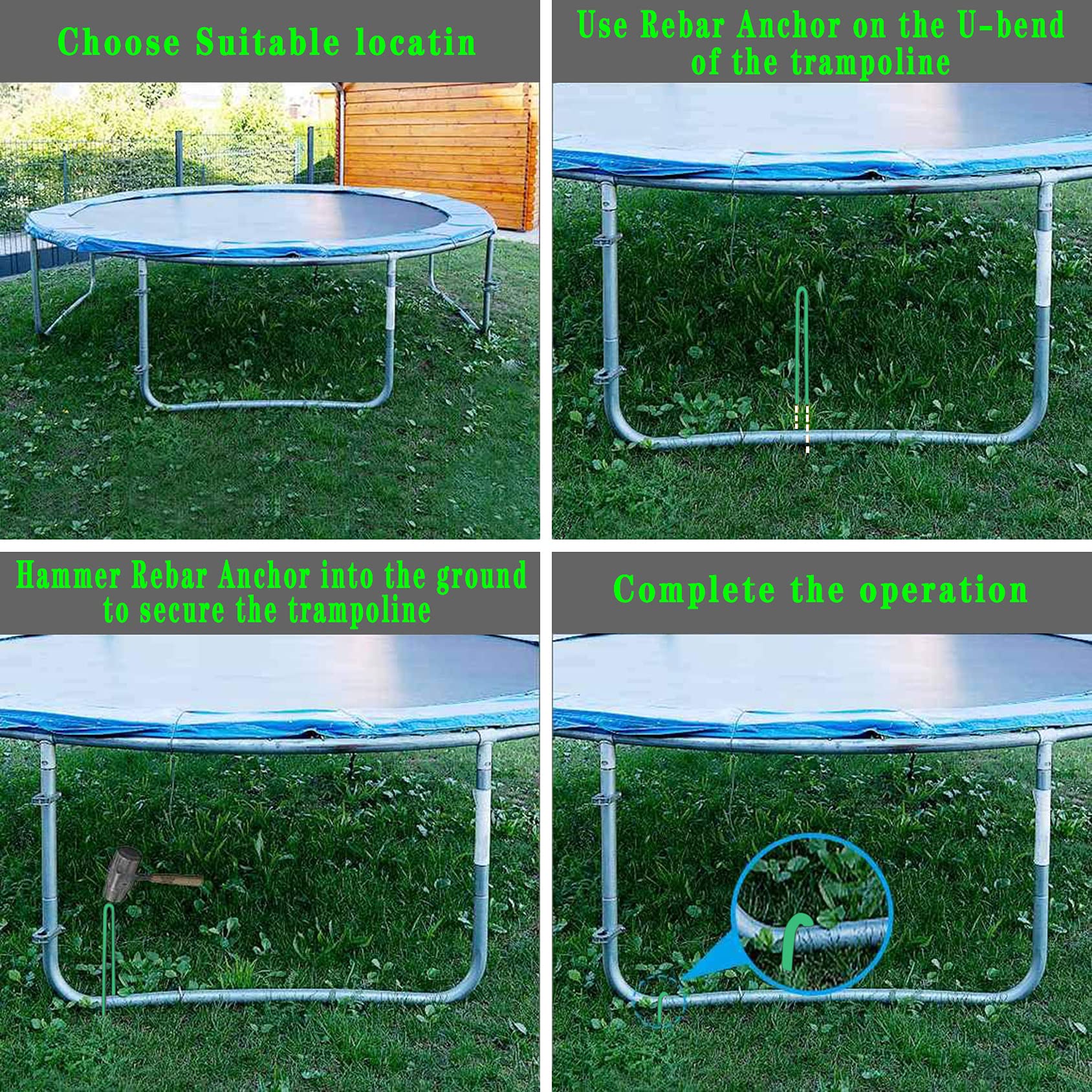 Snapklik.com : Nigh Coated Rebar Trampoline Wind Stakes Set Of 12 ...