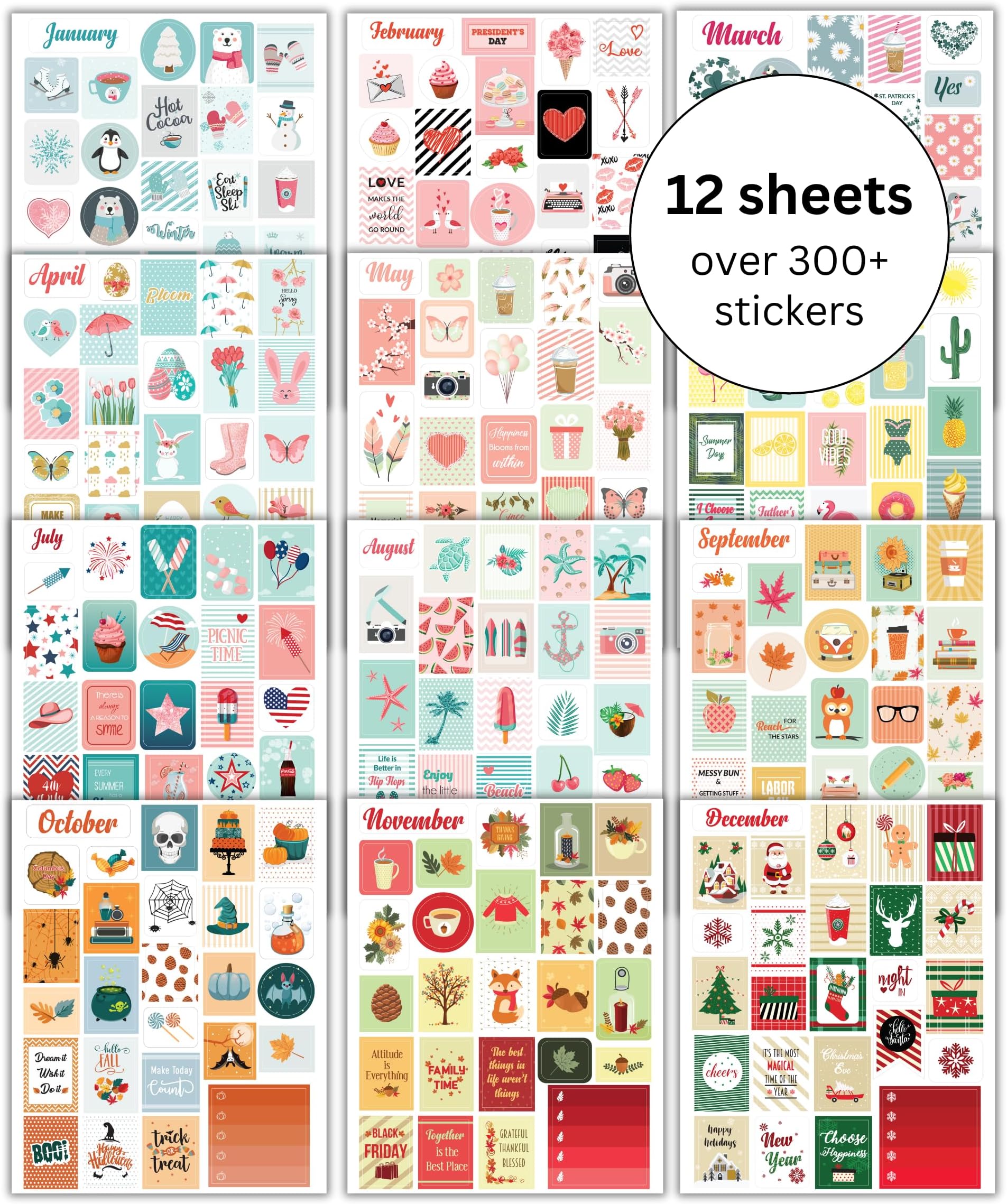Amazon.com: CIEMODA Vintage Holiday Planner Stickers - Seasonal Themed ...