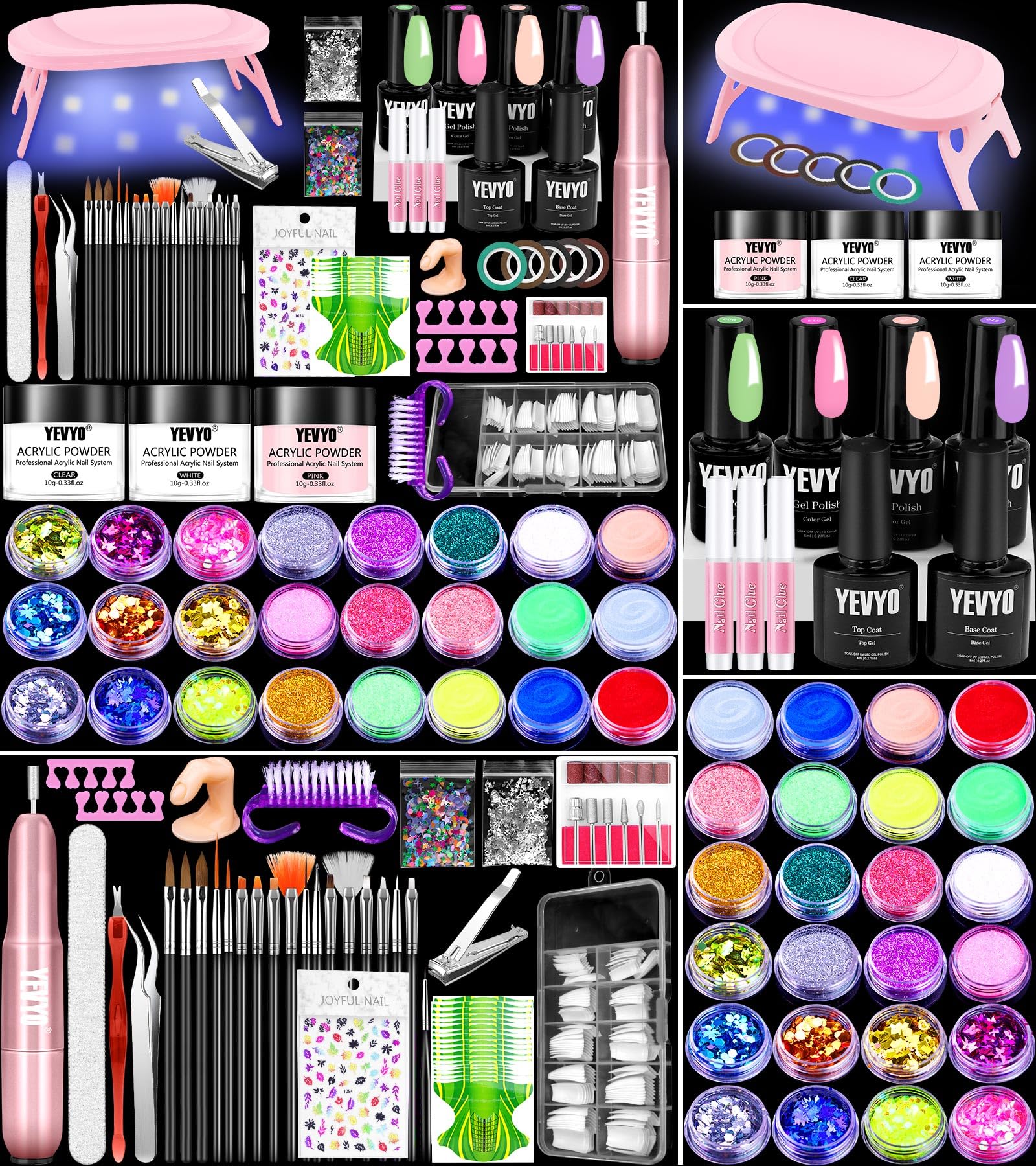 Amazon.com: Yevyo Acrylic Nail Kit with Drill, 4 Colors Gel Polish and ...
