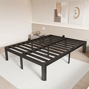 HQU 14 Inch King Bed Frame with Metal Gaskets, No Box Spring Needed, Heavy Duty Steel Support ...