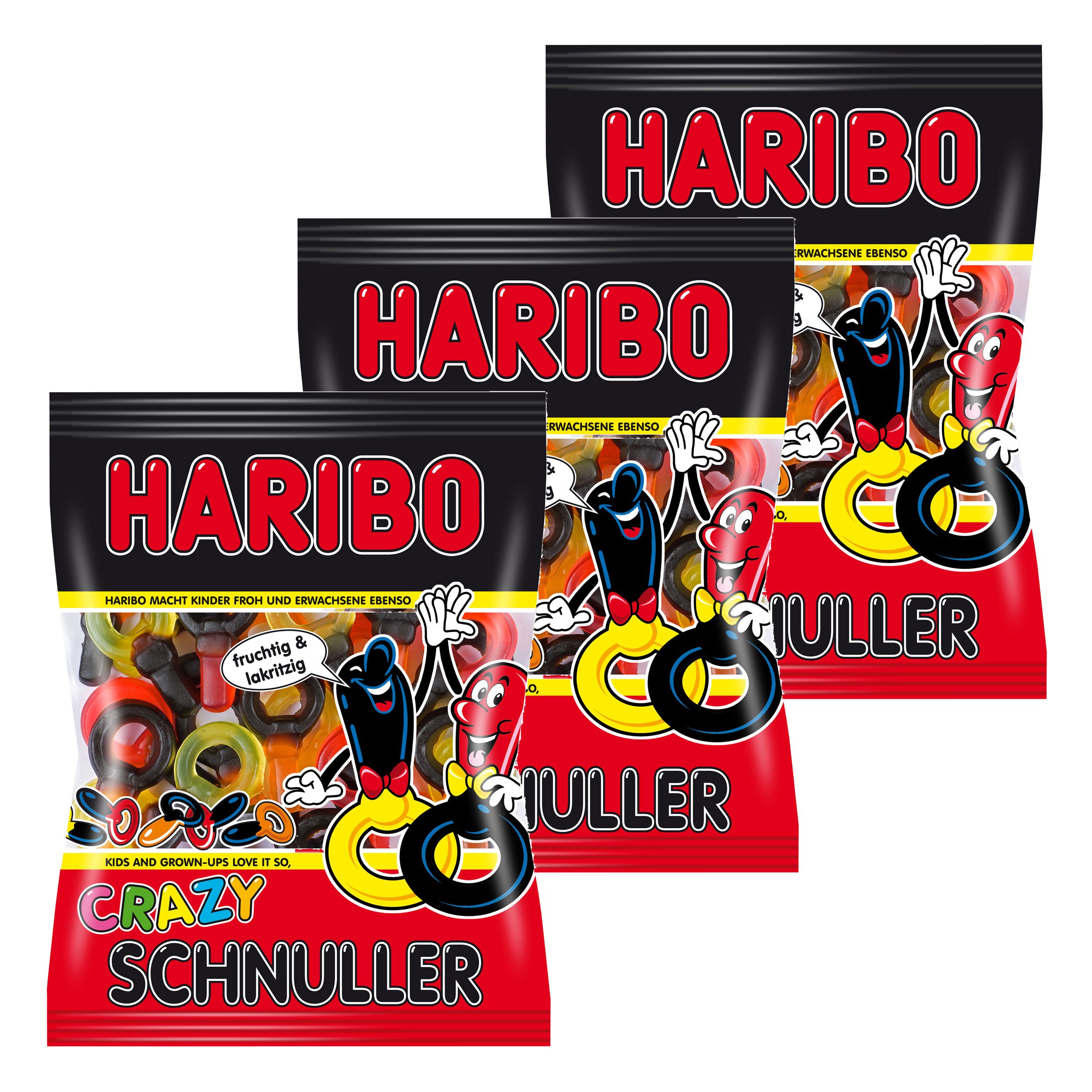 Haribo Crazy Schnuller, 3er Set, Lakritz, Fruchtgummi, Weingummi, Gummibärchen, Im Beutel, 600 g ...
