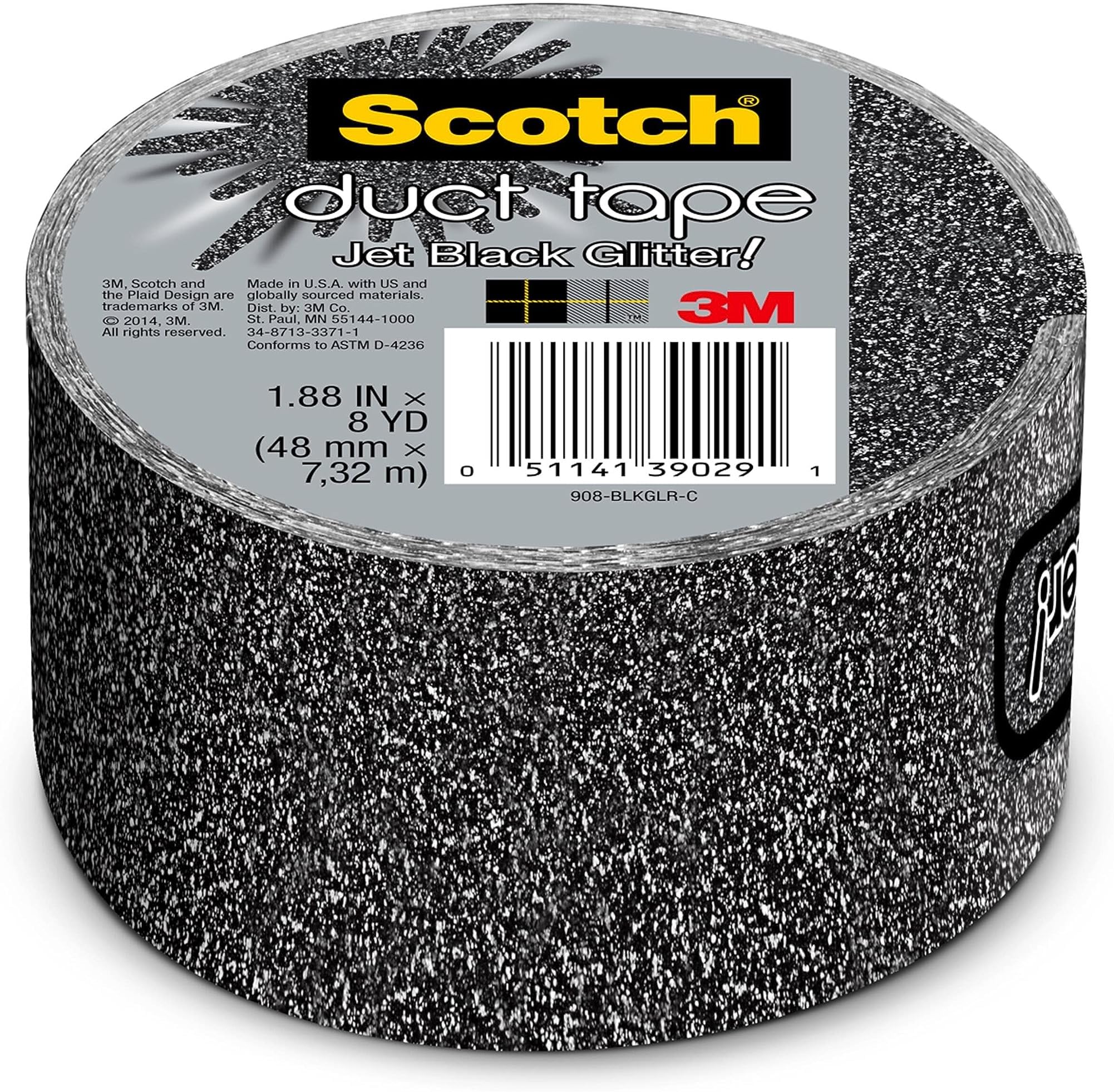 Amazon.com: Scotch Duct Tape, 1.88 in x 8 yd, 1 Roll, Jet Black Glitter ...