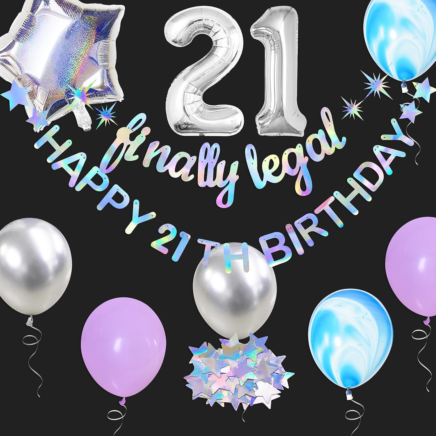 Amazon.com: Iridescent Finally Legal Happy 21st Birthday Banner ...