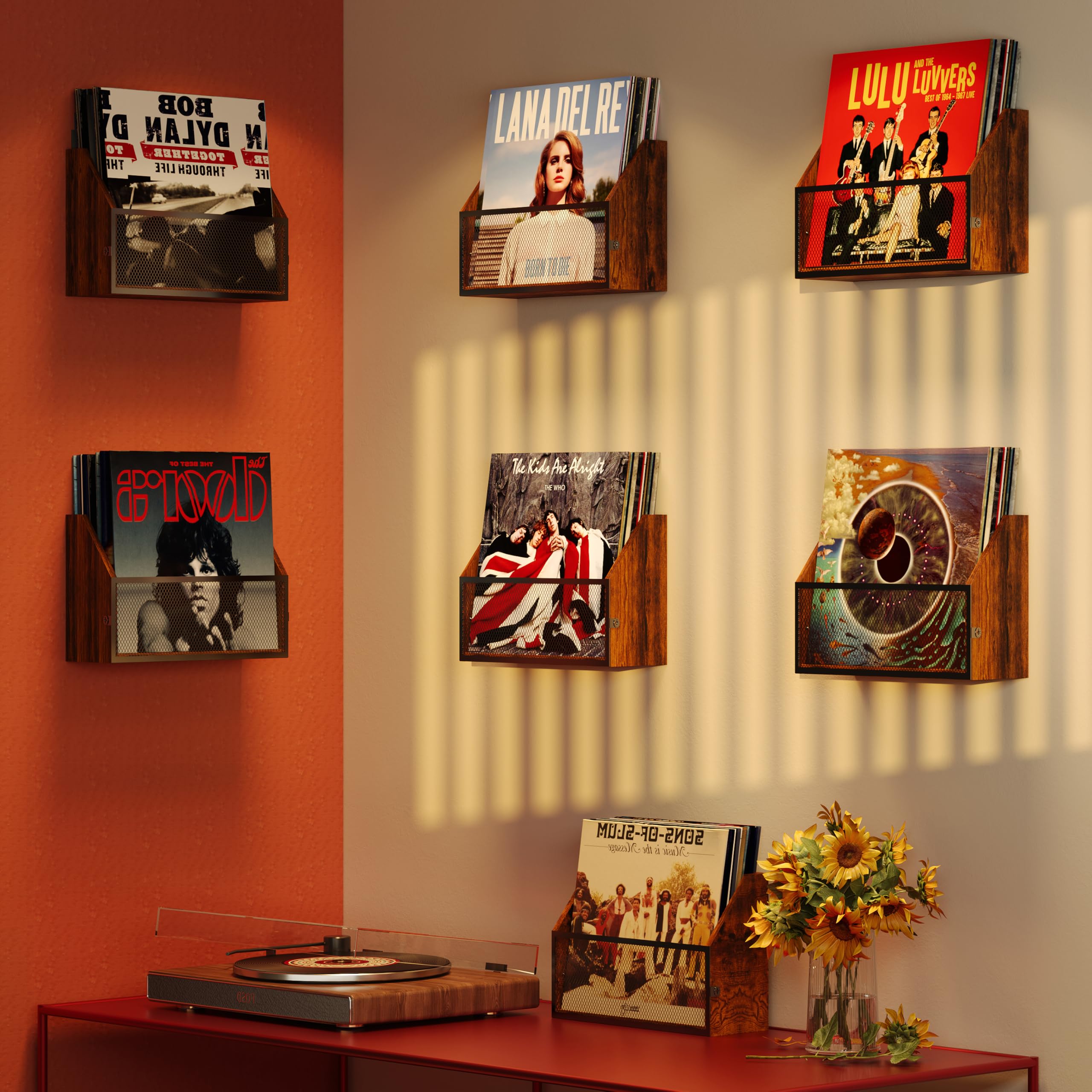 Floating Album Storage MyGift Modern Metal Wire Record Display Shelf ...