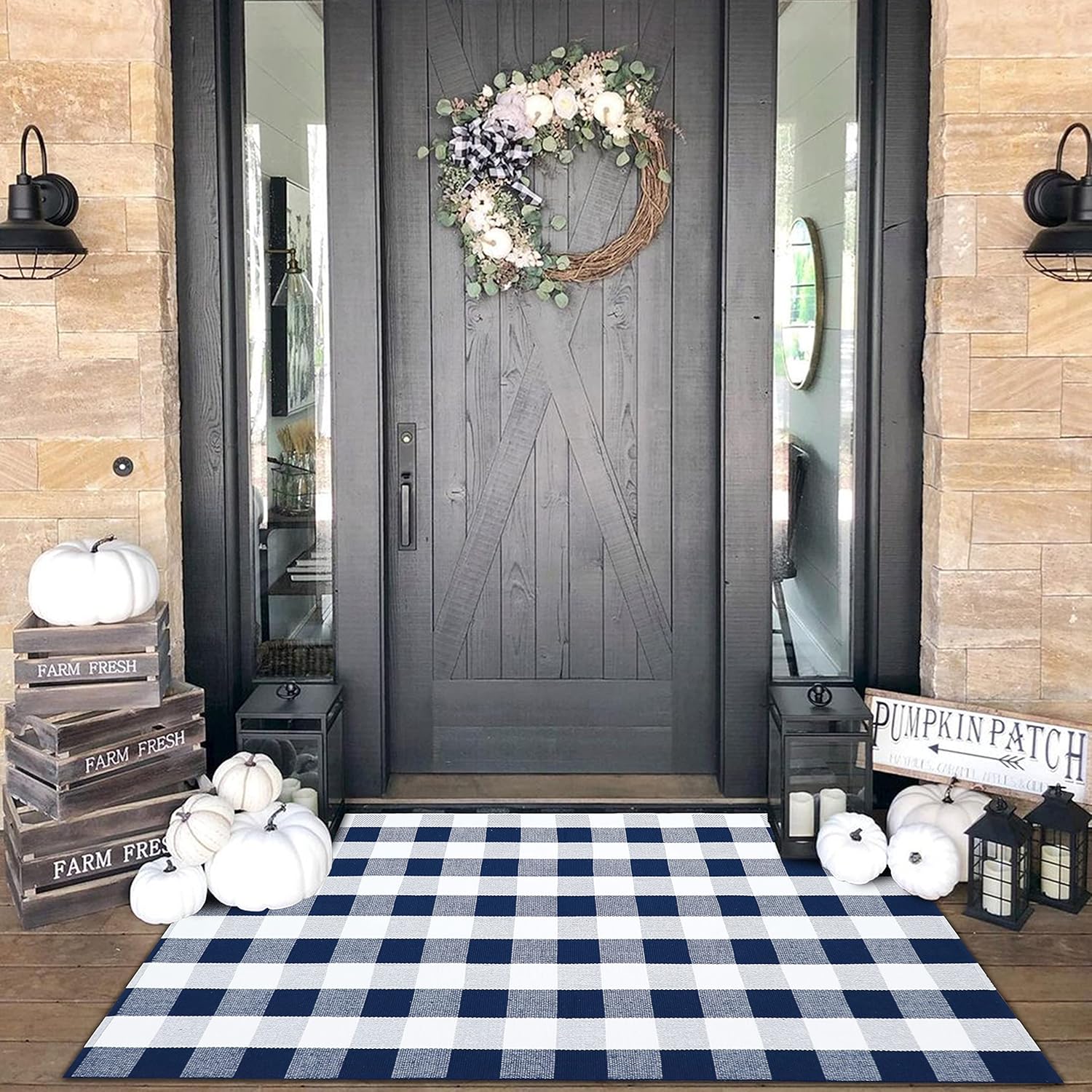 Amazon.com: KOZYFLY Buffalo Check Plaid Rug 4'x6' Navy Blue Outdoor ...