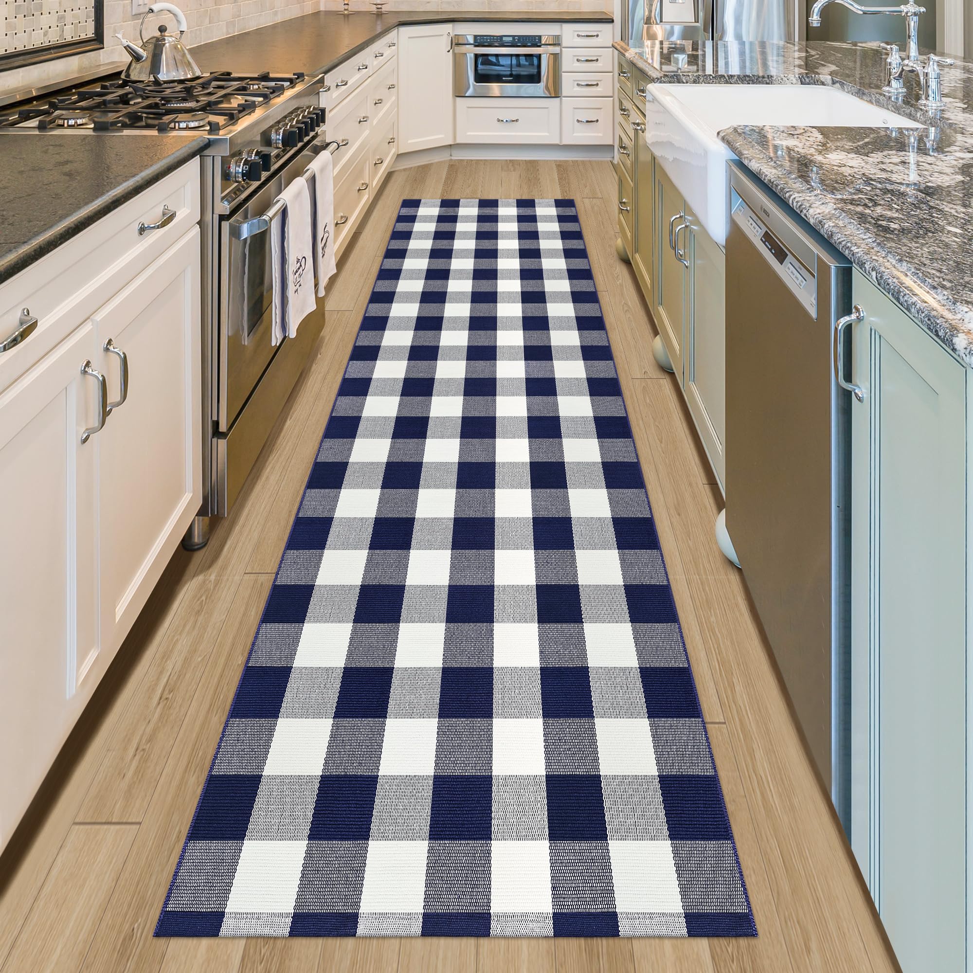 Amazon.com: Aoczes Buffalo Plaid Runner Rug 3x10 Feet Navy and White ...