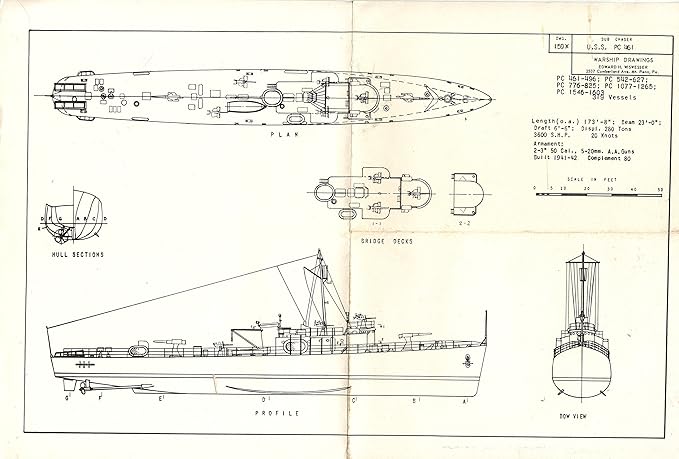 Amazon.com: U.S.S. PC 461 Sub Chaser Warship Drawing Blue Print ...