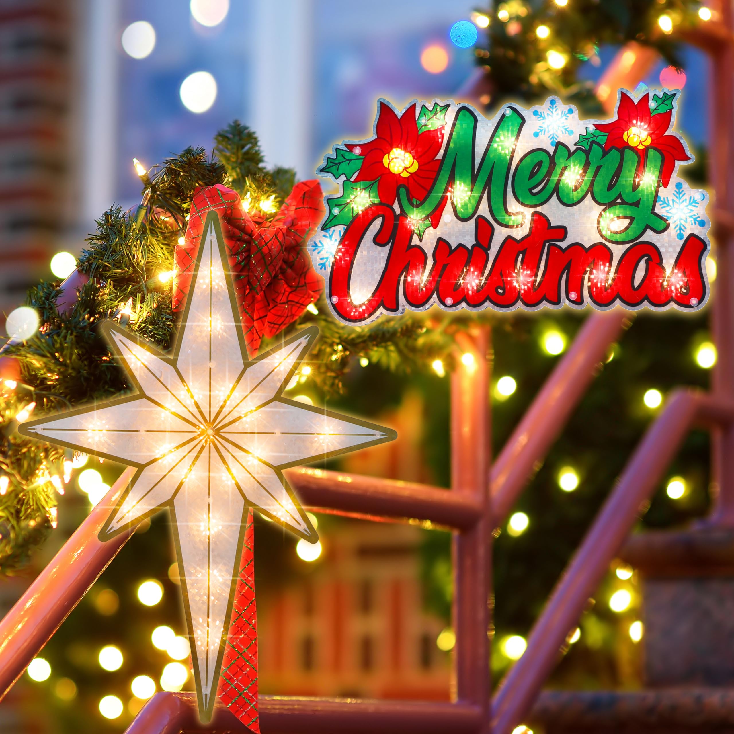 Amazon.com: LAMPHOME 2 Pack Lighted Merry Christmas Sign and Bethlehem ...