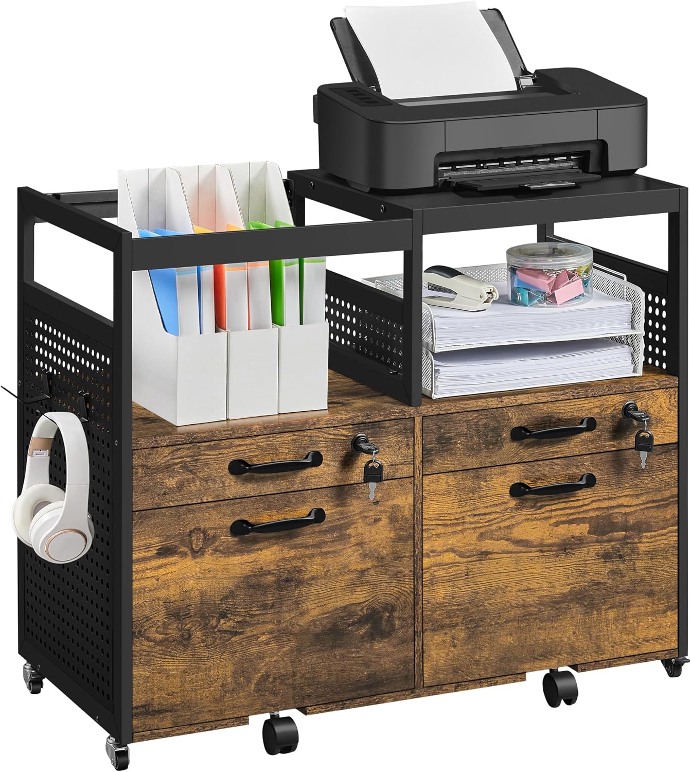 Yaheetech Mobile File Cabinet Office Lateral Filing Cabinets Printer ...