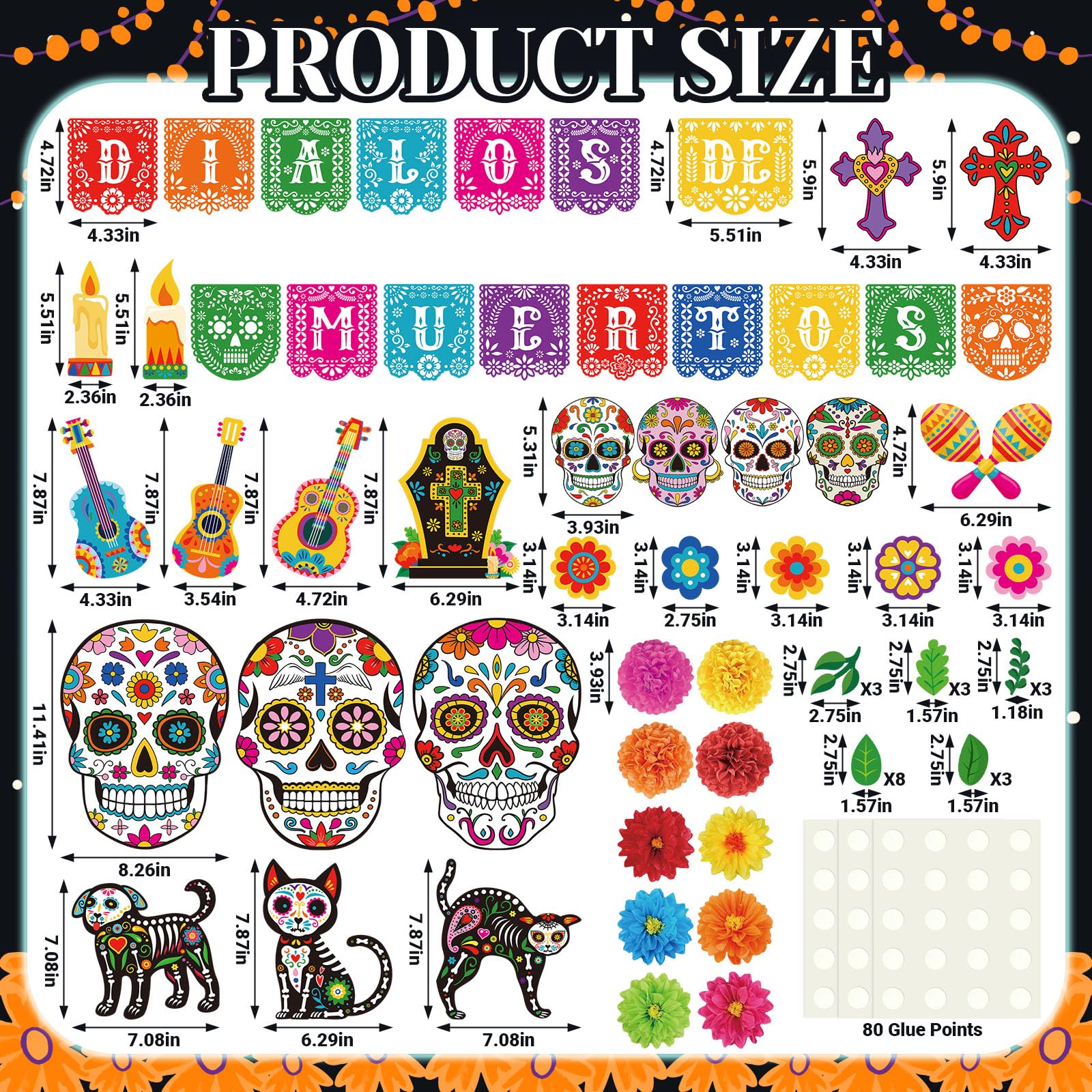 Snapklik.com : Pasimy Day Of The Dead Bulletin Board Set Colorful Sugar ...
