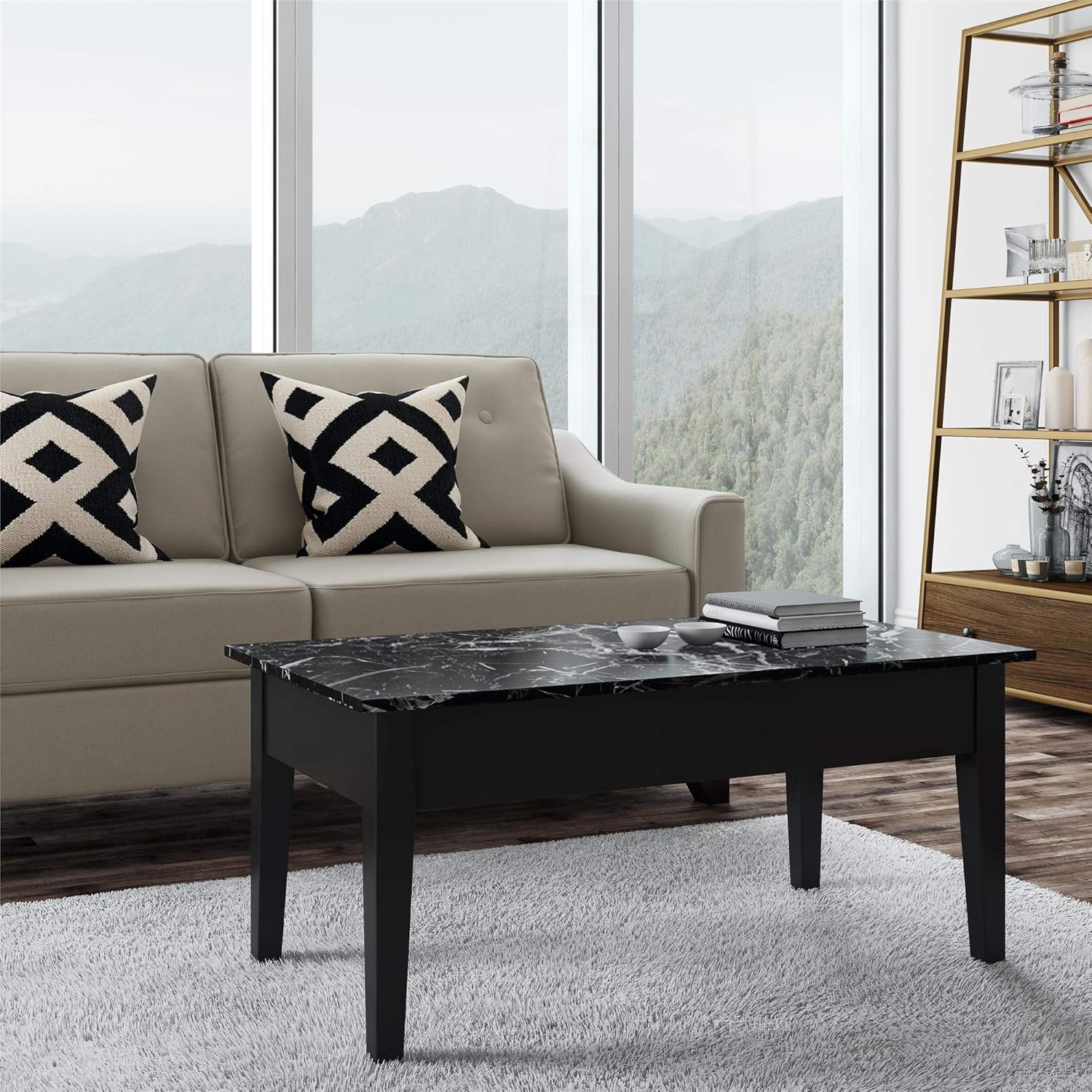 Amazon.com: Faux Marble Lift Top Coffee Table, Black : Home & Kitchen