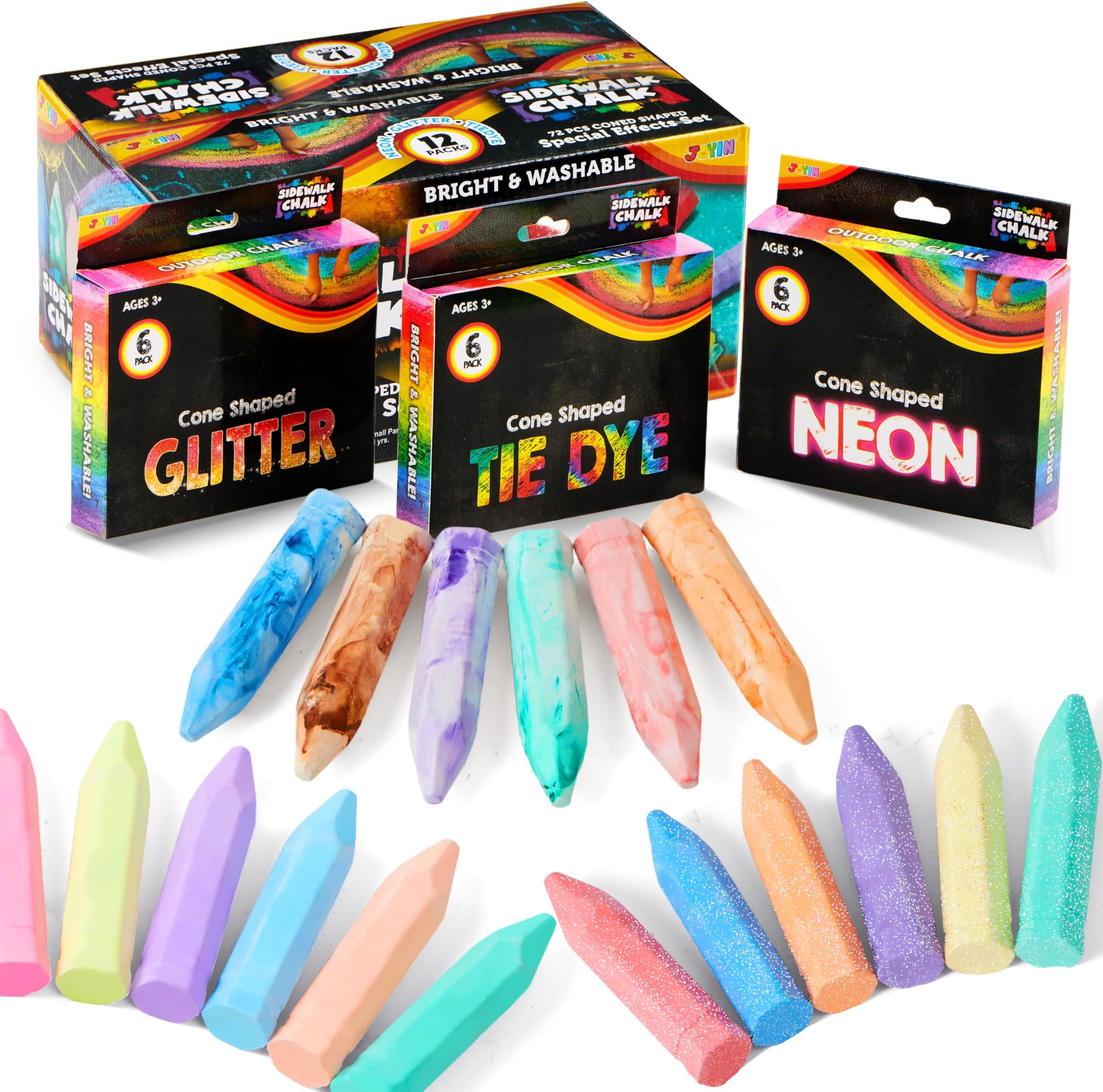 JOYIN Washable Sidewalk Chalks Set in 12 Packs, 18 Colors, Including 12 ...