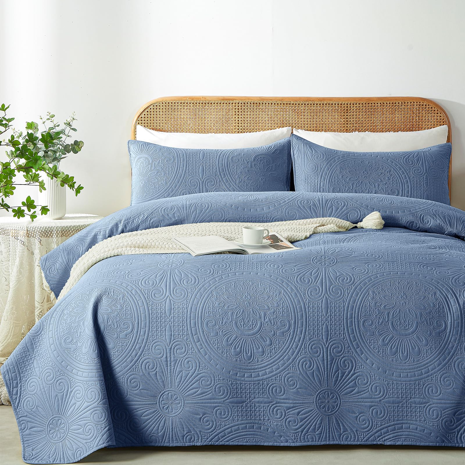 Amazon.com: WURUIBO Full/Queen Quilt Set Bluish Grey,Ultrasonic ...