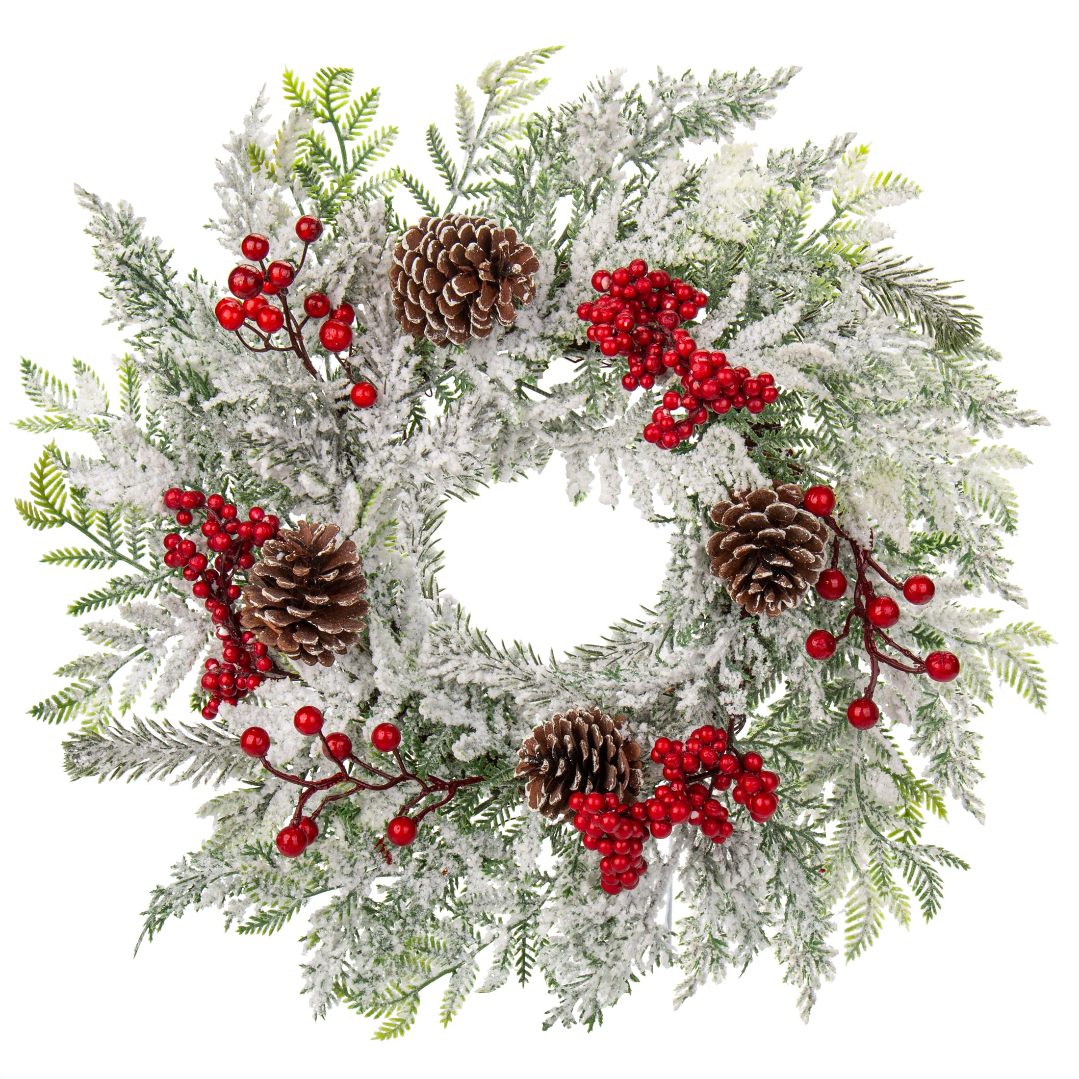 Christmas Wreath, 18 Inch Flocked Snow Wreath with Frosted Branches ...