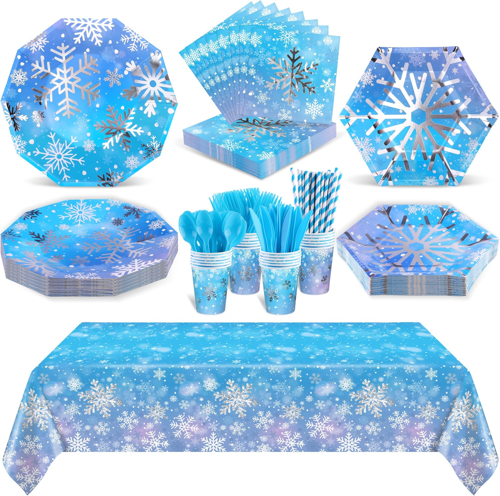 Amazon.com: durony 201 Pieces Winter Snowflake Party Tableware Supplies ...
