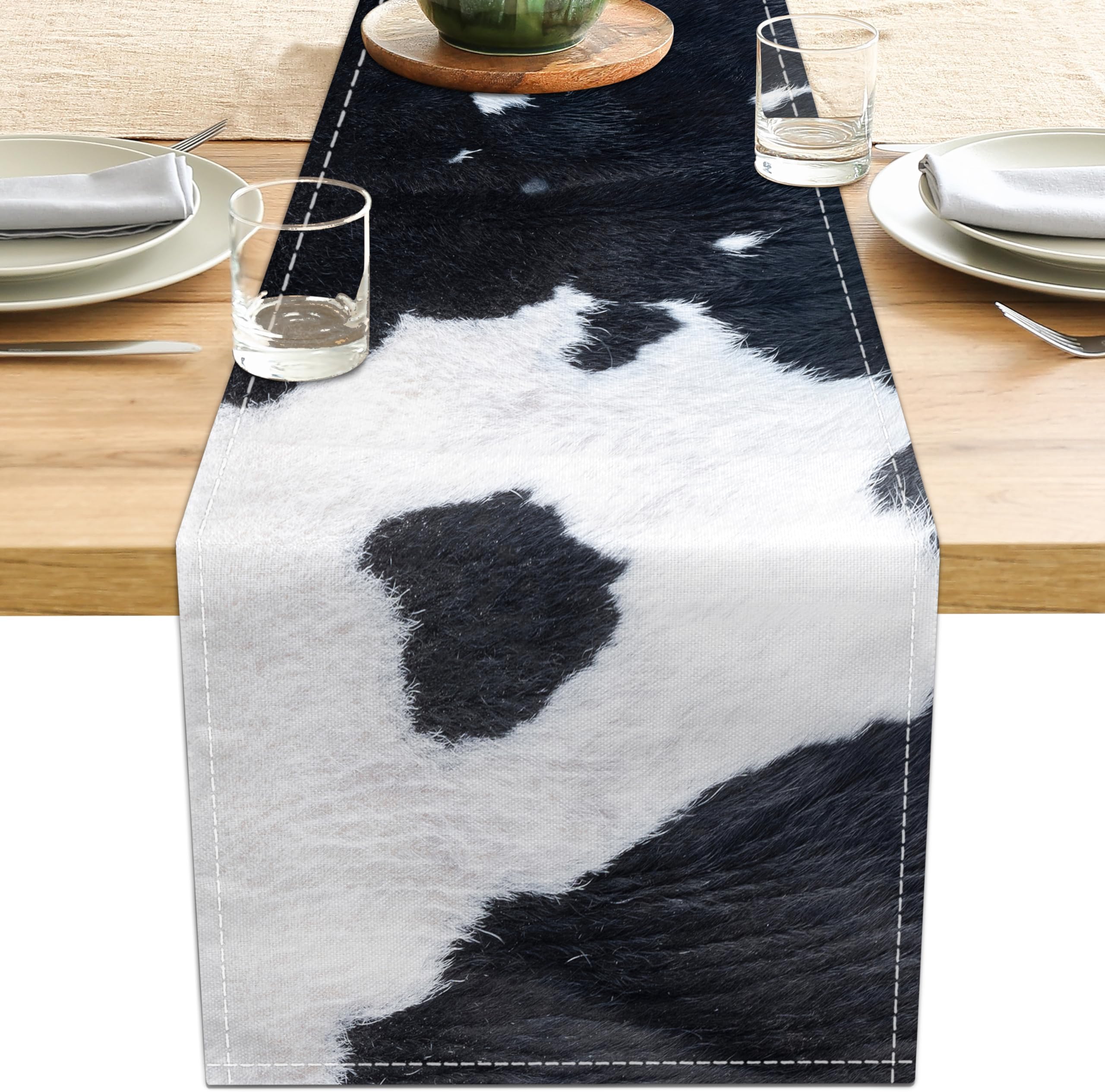Amazon.com: Linen Cow Print Table Runner 13x71 Inch Farmhouse Western ...