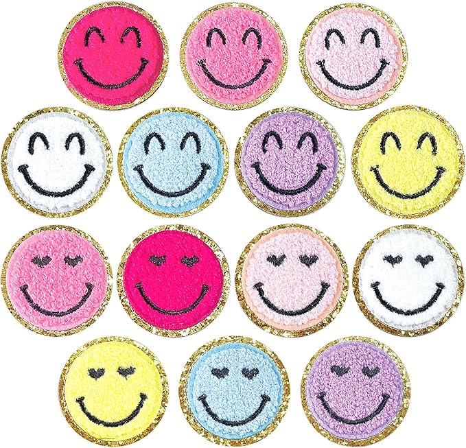 Amazon.com: PLANTURECO 14 Pcs Happy Face Chenille Patches, Preppy Iron ...