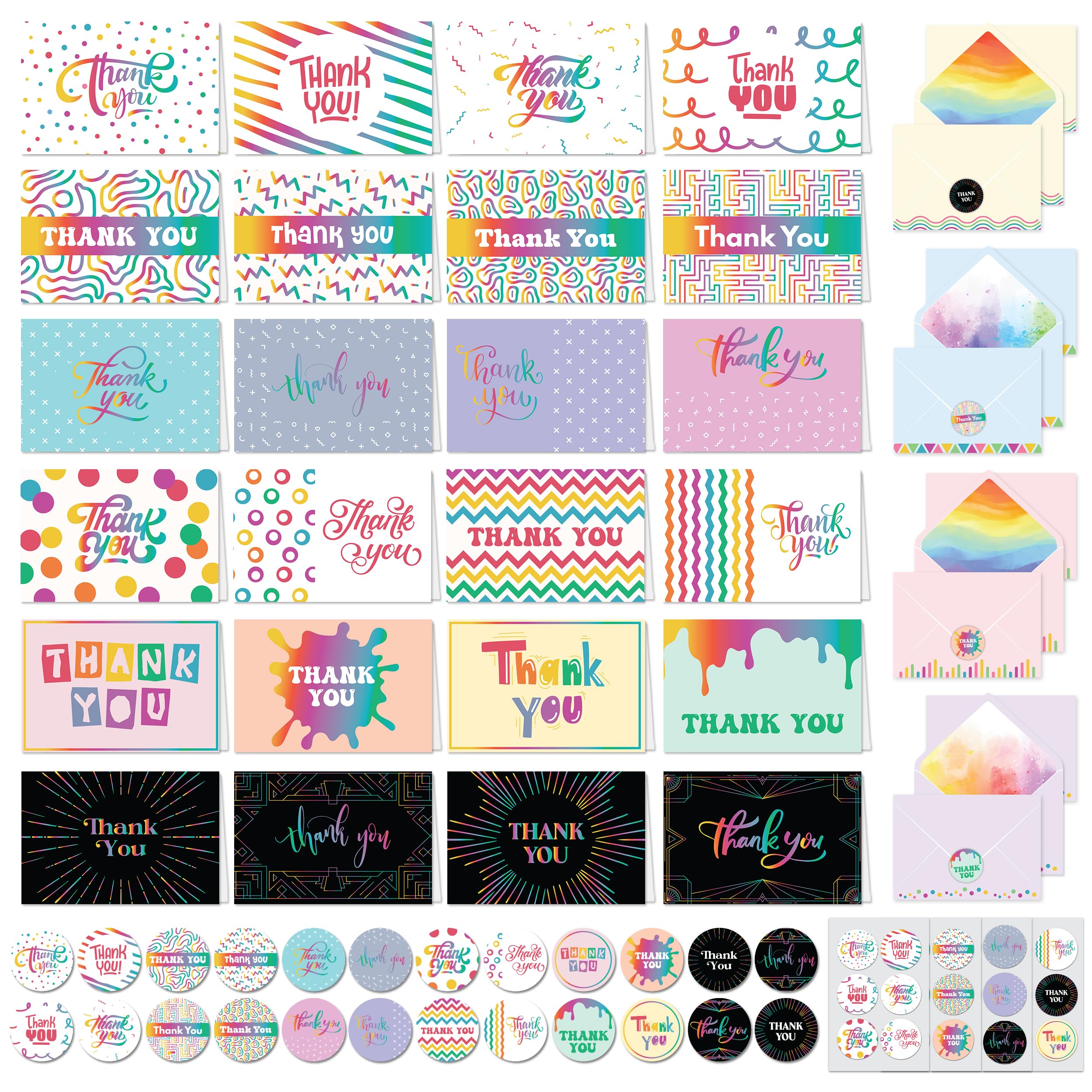 Decorably Assorted Thank You Cards with Envelopes & Stickers – 24 Pack ...