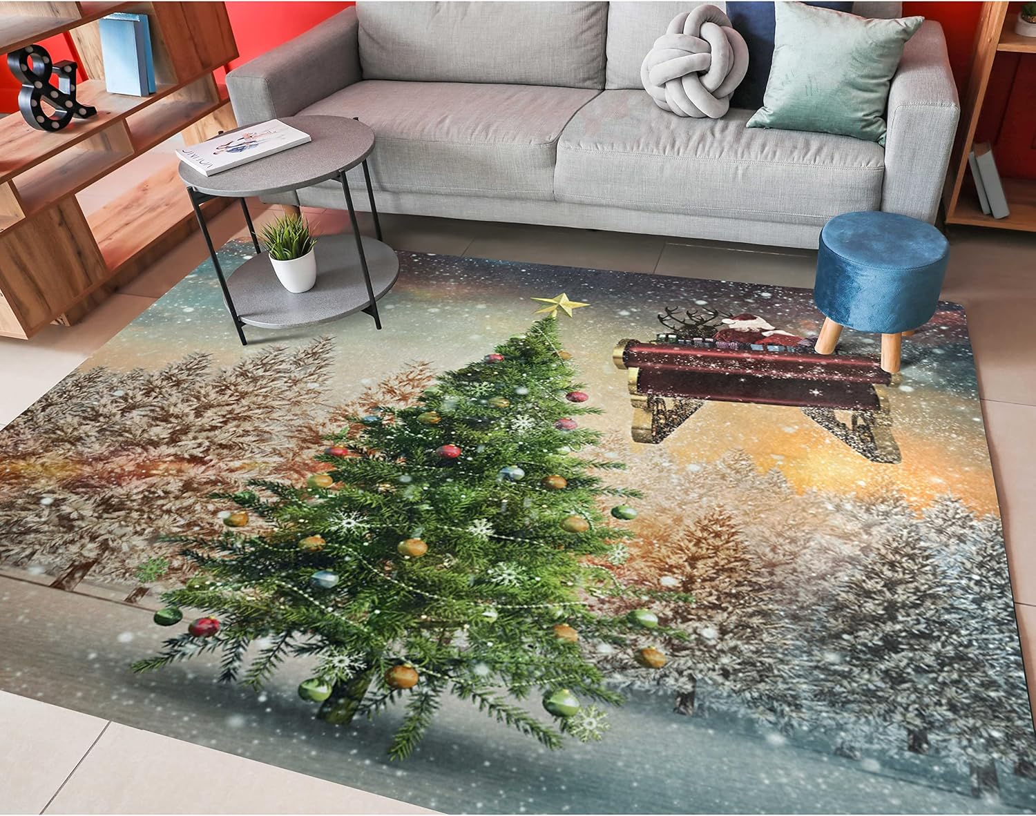Amazon.com: ALAZA Christmas Tree Snowy Santa Claus Non Slip Area Rug 5 ...