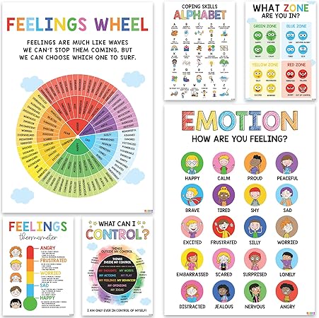 Amazon.com: BEAWART 6 Calming Corner Classroom Posters, Feelings Wheel ...