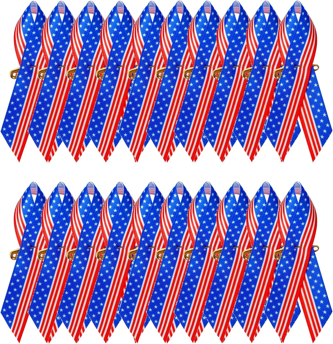 Amazon.com: 20Pcs Patriotic Ribbon Pins,4th of July Red White Blue Pins ...