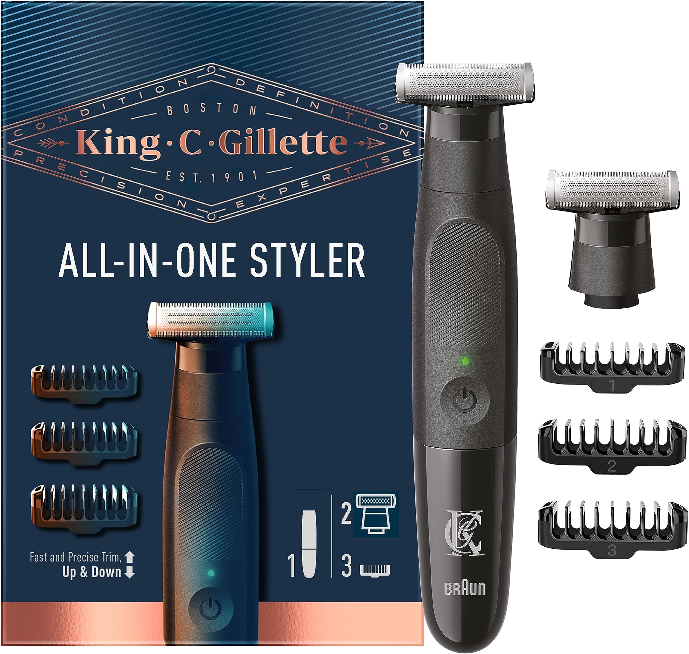 Amazon.com: King C. Gillette Men's All-In-One Styler Cordless Stubble ...