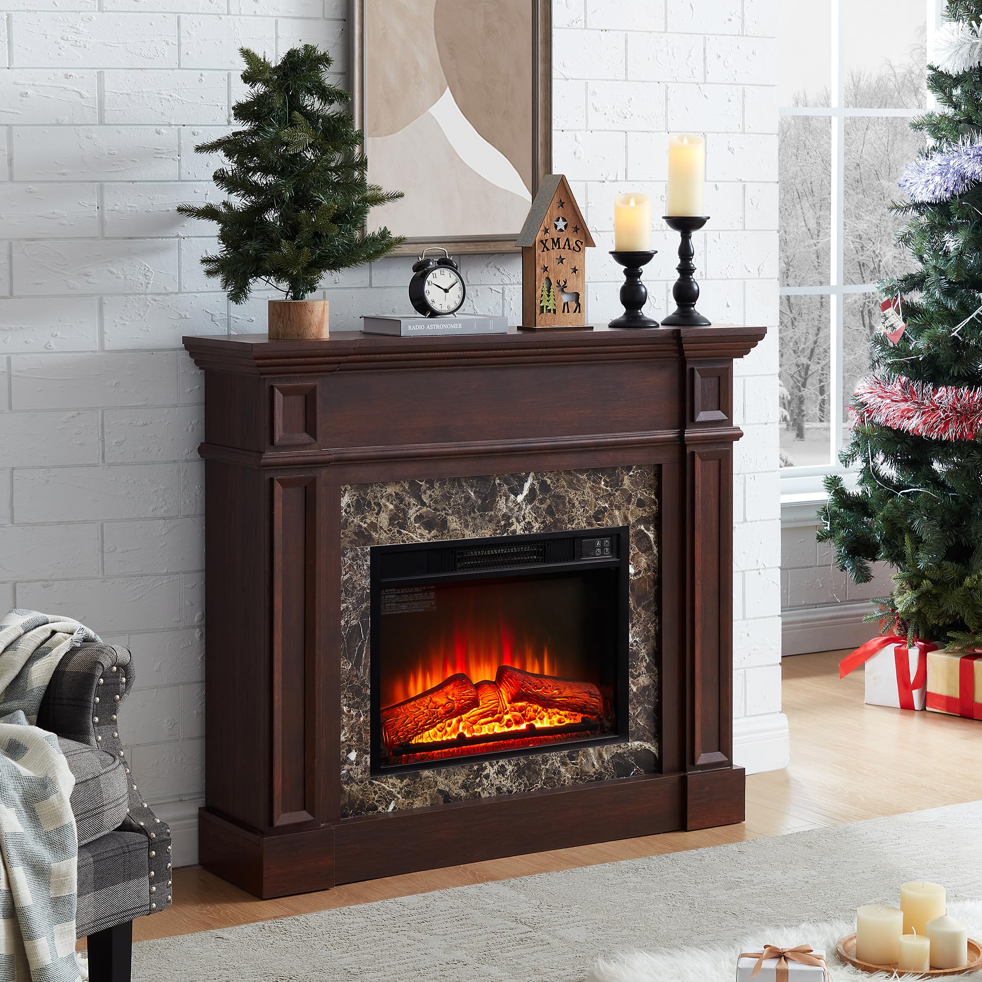 Amazon.com: lunhung 45" Electric Fireplace with Mantel, Freestanding ...