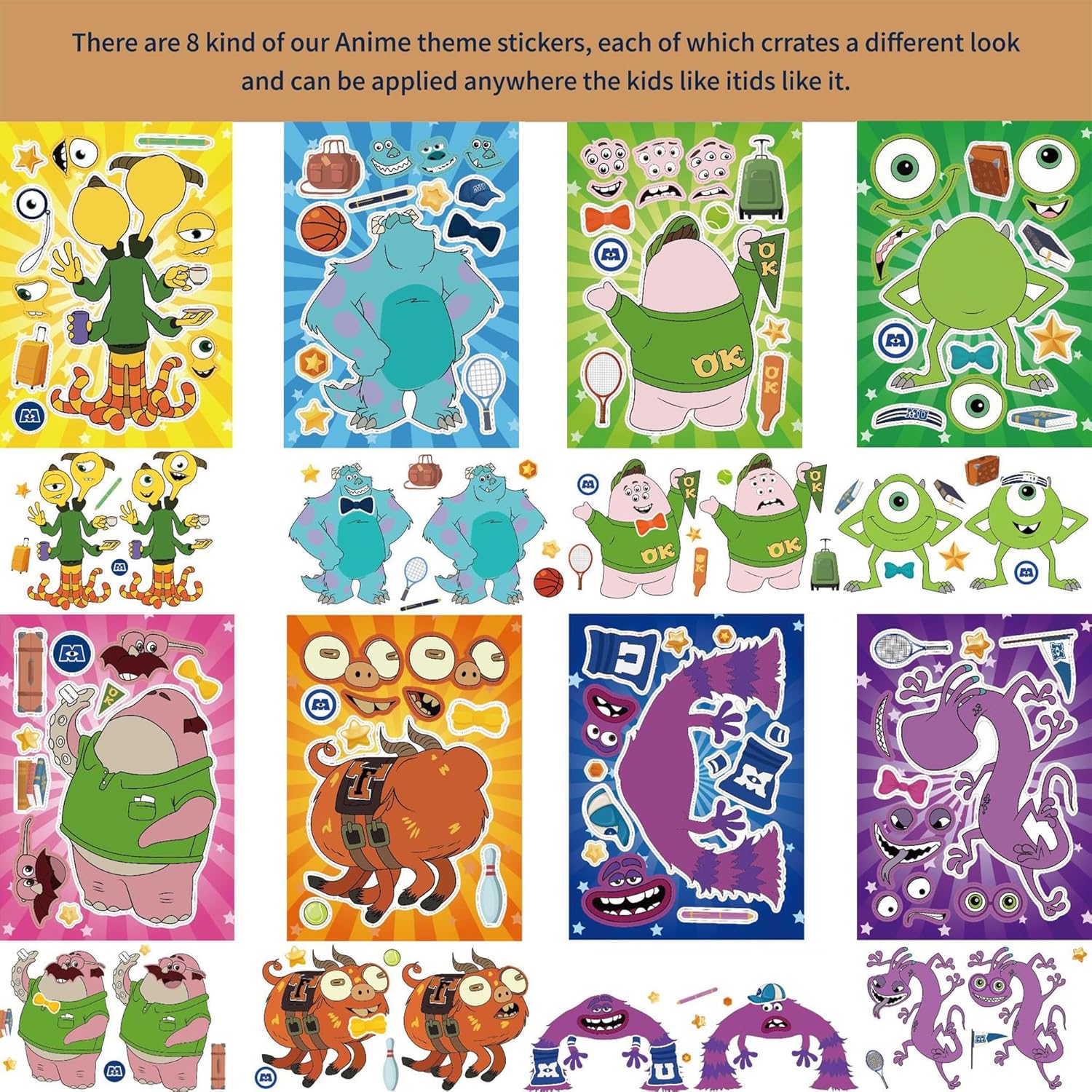 18 hojas de calcomanías de Monster inc para hacer tu propia cara ...