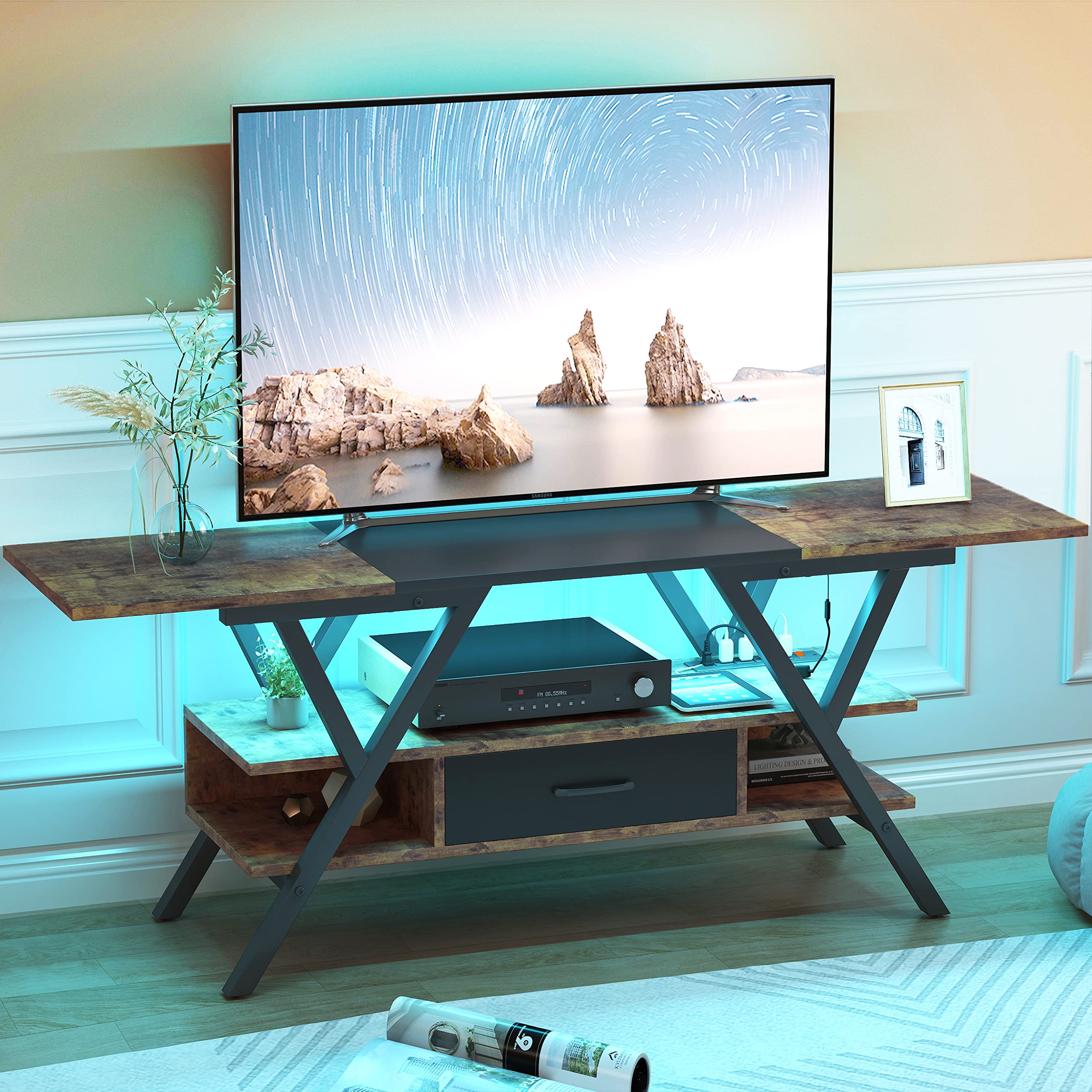 Yusong 65 inch LED TV Stand, Entertainment Center Gaming TV Table with ...