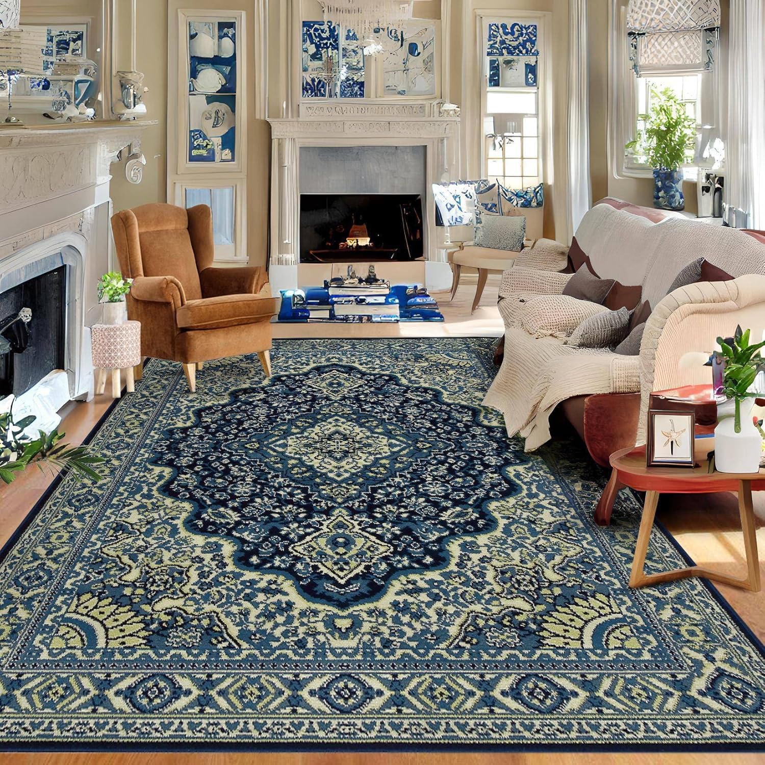 Amazon.com: Fashionwu Blue Rug Vintage Area Rugs 9x12 Living Room ...