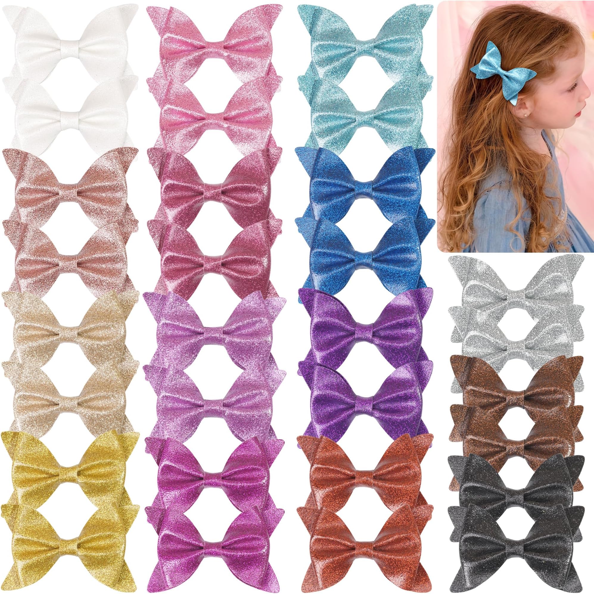 Amazon.com: DED 30pcs Sparkly Hair Bows Clips 4 inch Glitter Sequin Bow ...