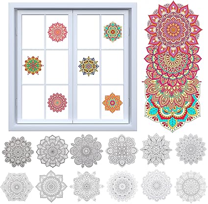 Amazon.com: 24PCS Mandala Window Cling Decals, Color Your Own Stained ...
