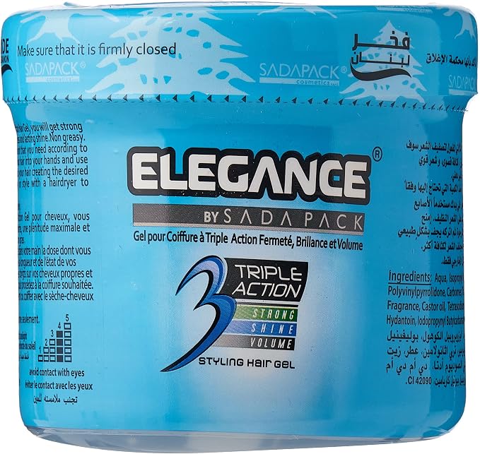 Elegance Triple Action Hair Gel - Blue, 500ml | Strong Hold, Glossy ...