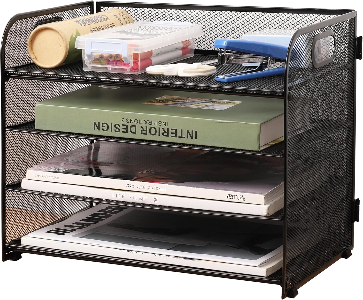 Mesh Desk File Organiser, 4-Tier Office Paper Organizer File Document ...