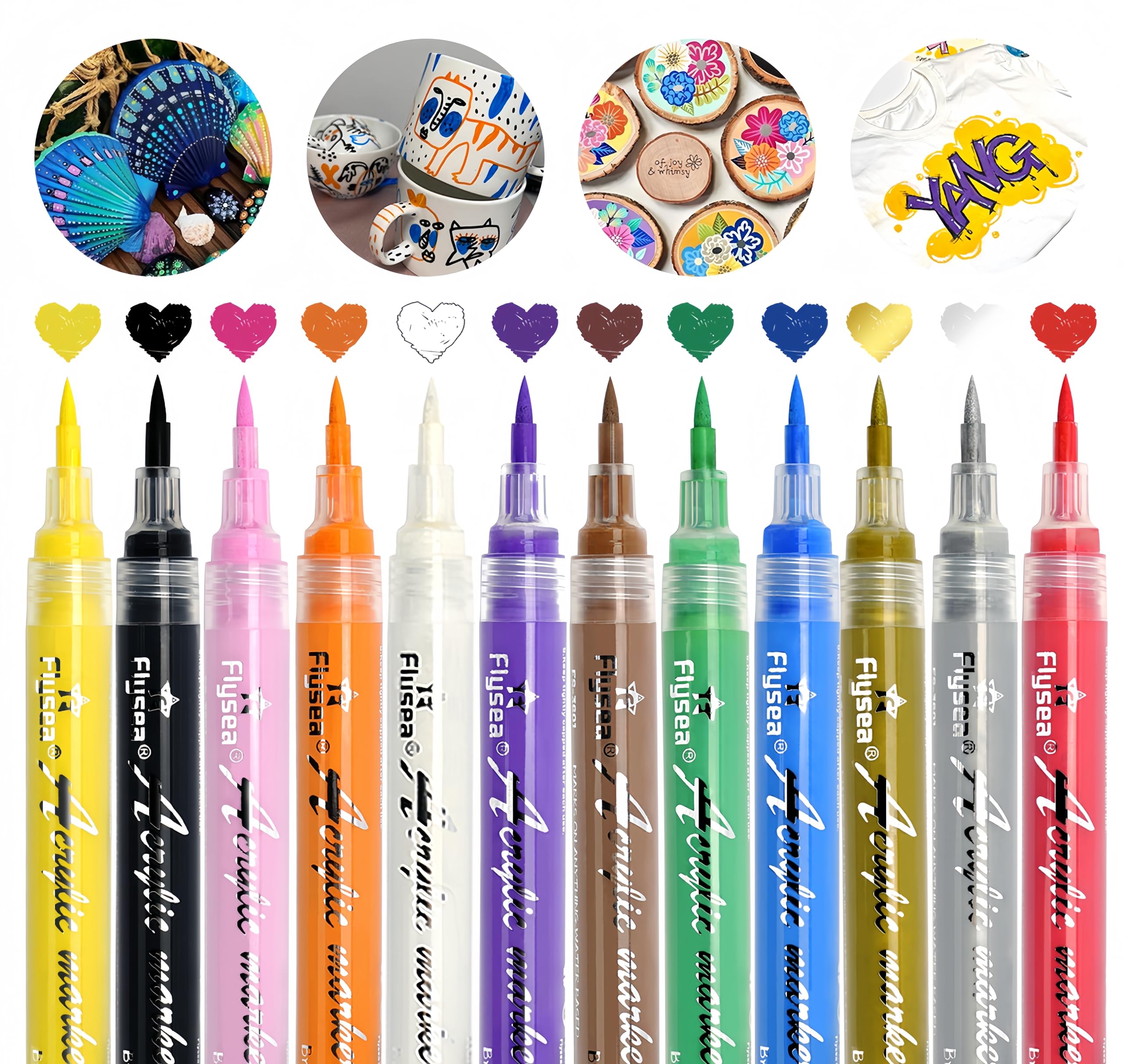 Snapklik.com : 12 Colors Paint Markers, Flexible Brush Tip Acrylic Markers, High-capacity Strong ...