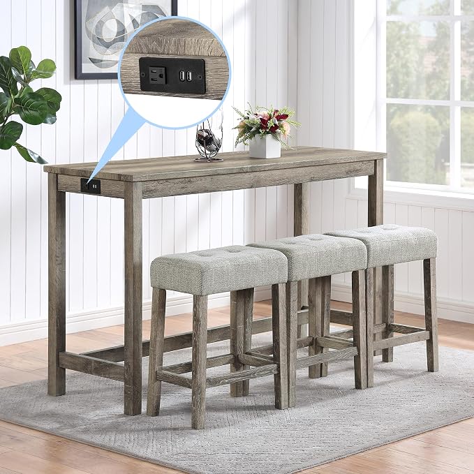 Amazon.com: Merax 4 Piece Bar Table Set with Power Outlet,Dining Bar ...