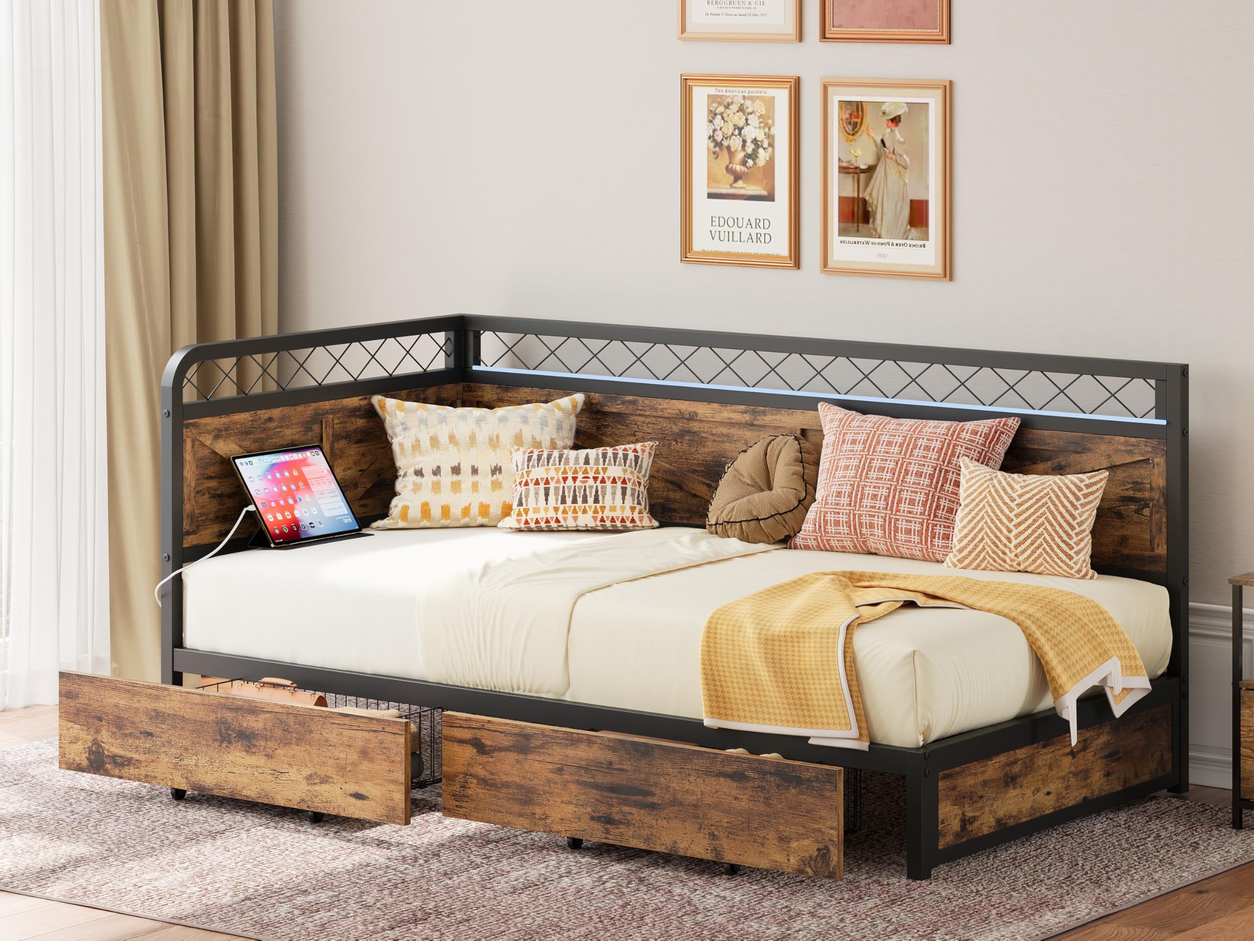 Amazon.com: ANCTOR Twin Daybed with Storage Drawers, Corner Bed Frame ...
