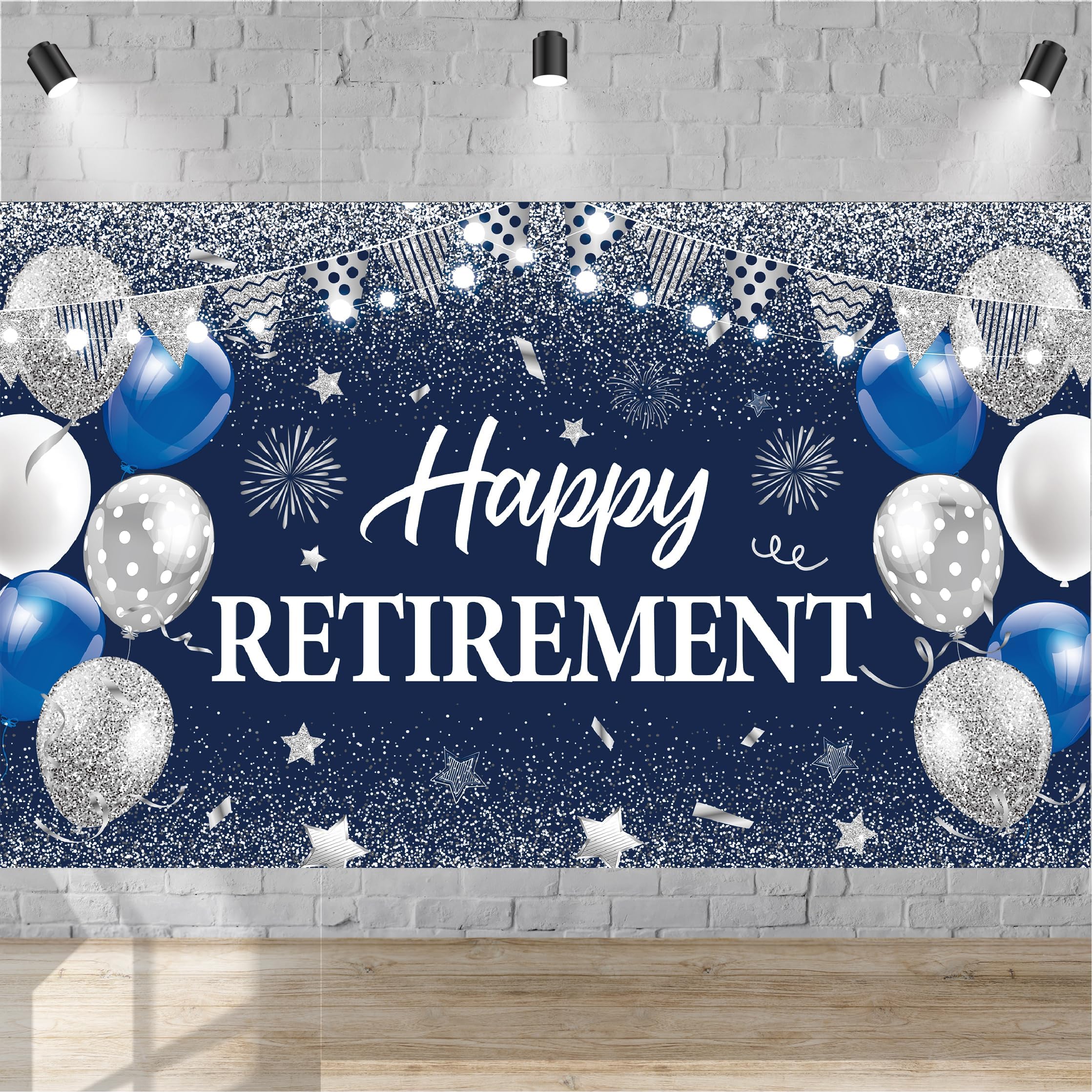 Amazon.com: Large Retirement Party Decorations Banner – Blue Silver ...