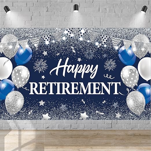 Amazon.com: Blue Silver Happy Retirement Banner Large Retirement Party ...