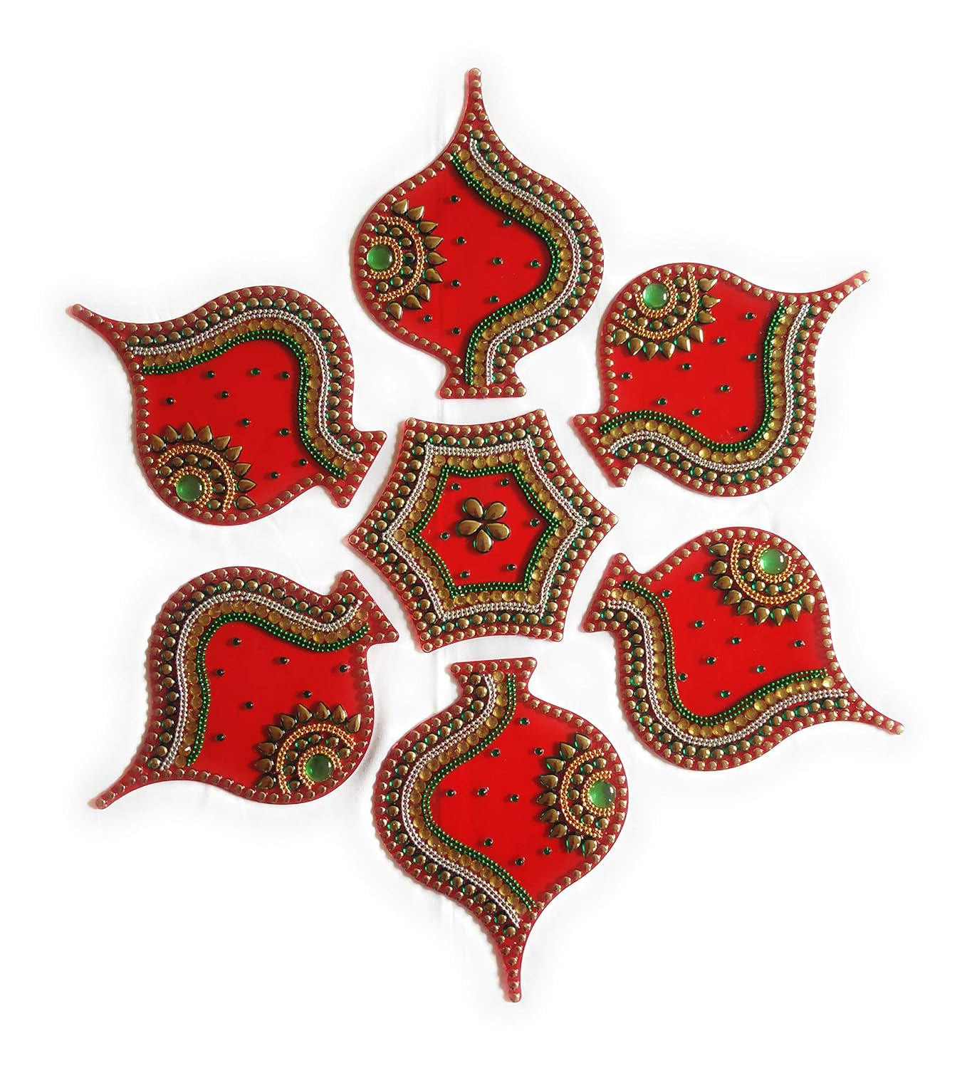 Buy DFZ1033 Red Colour Acrylic Rangoli (Set of 7 Pieces) for Festival ...