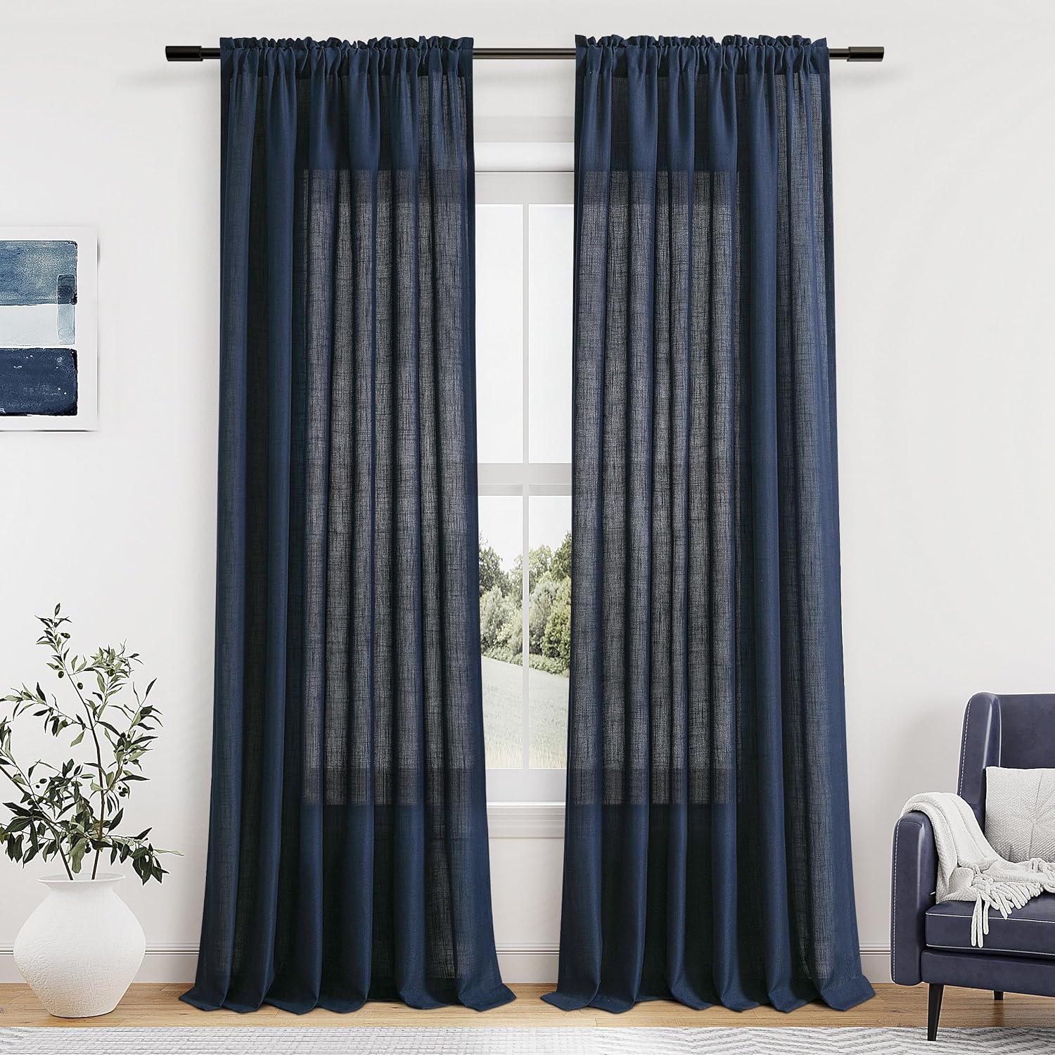 Amazon.com: Navy Blue Curtains 84 Inch Length for Living Room 2 Panel ...