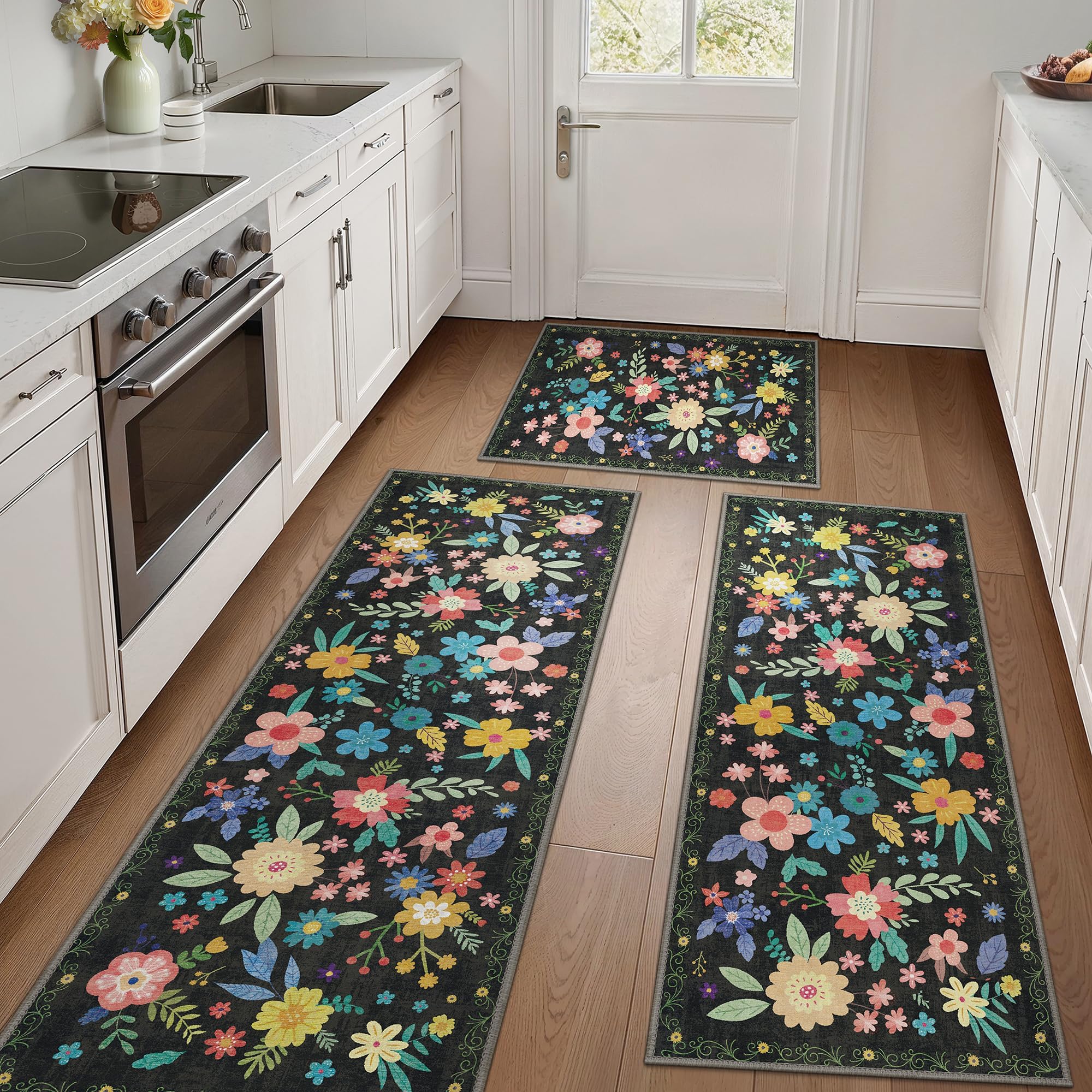 Amazon.com: Likiyol Boho Kitchen Rugs, Boho Floral Anti Fatigue Kitchen ...