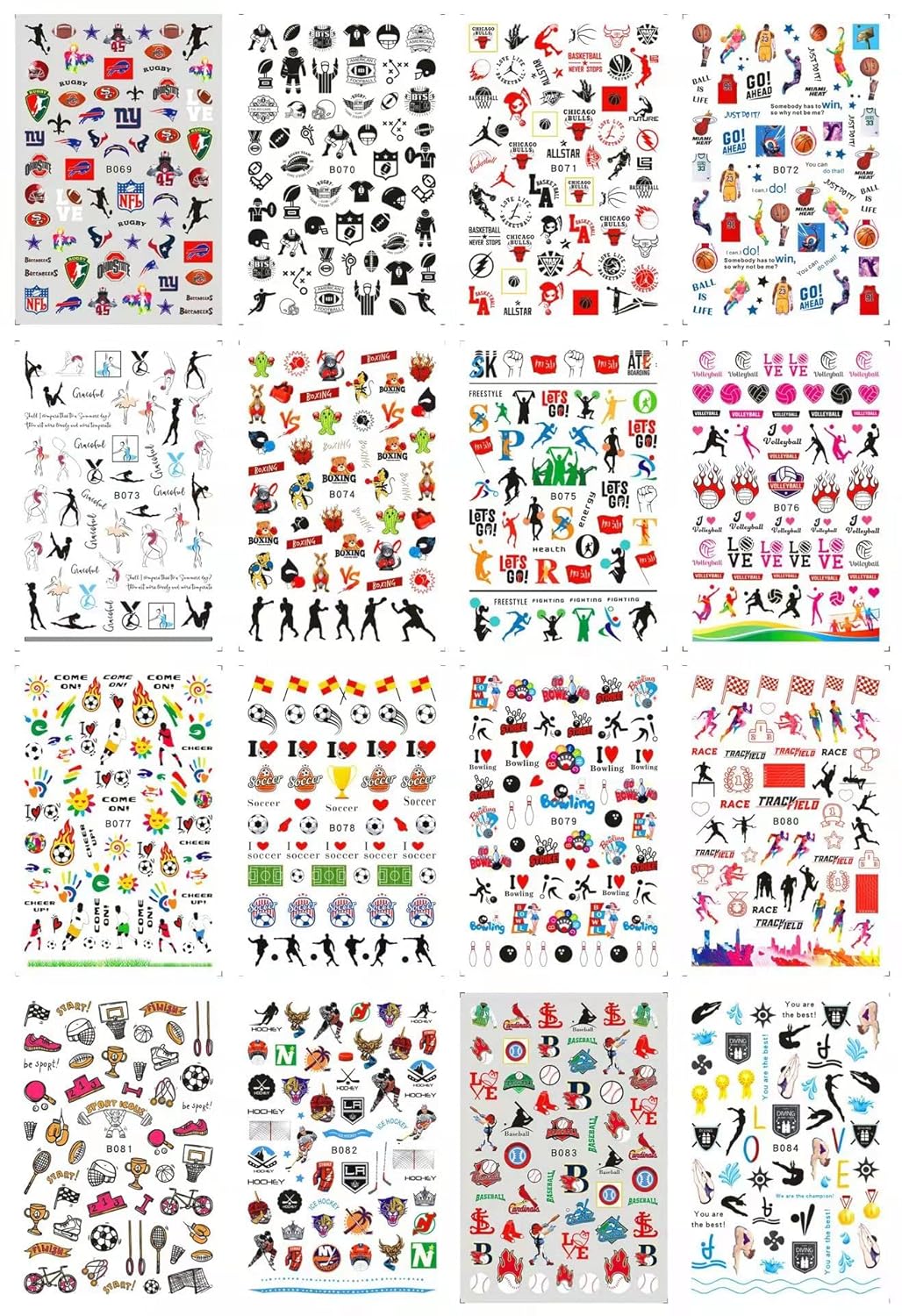 Amazon.com: CHANGAR Football Sports Nail Art Decals - Basketball ...