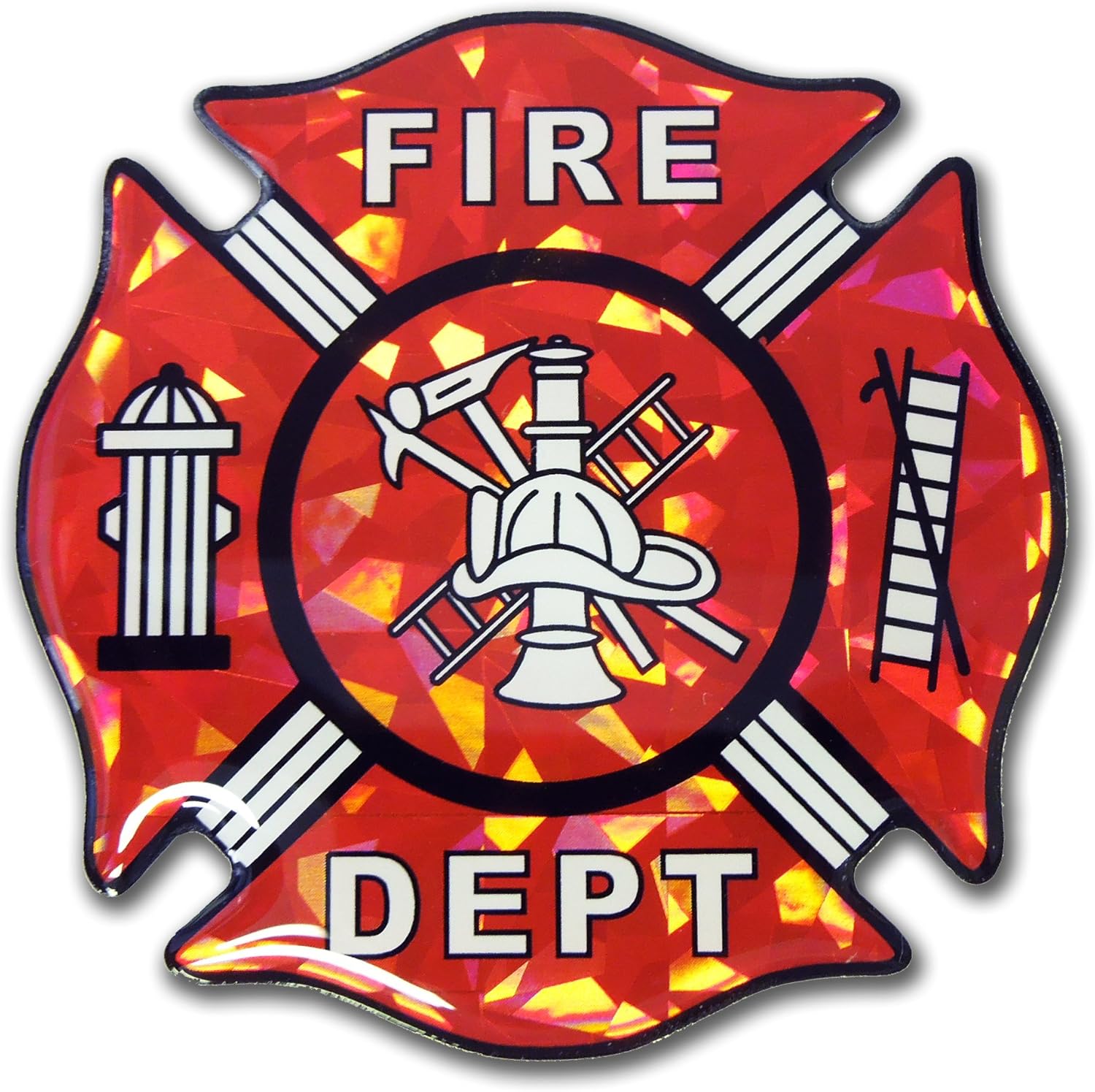 Fire Department Fireman Red Reflective 3D Decal Domed Auto Sticker ...